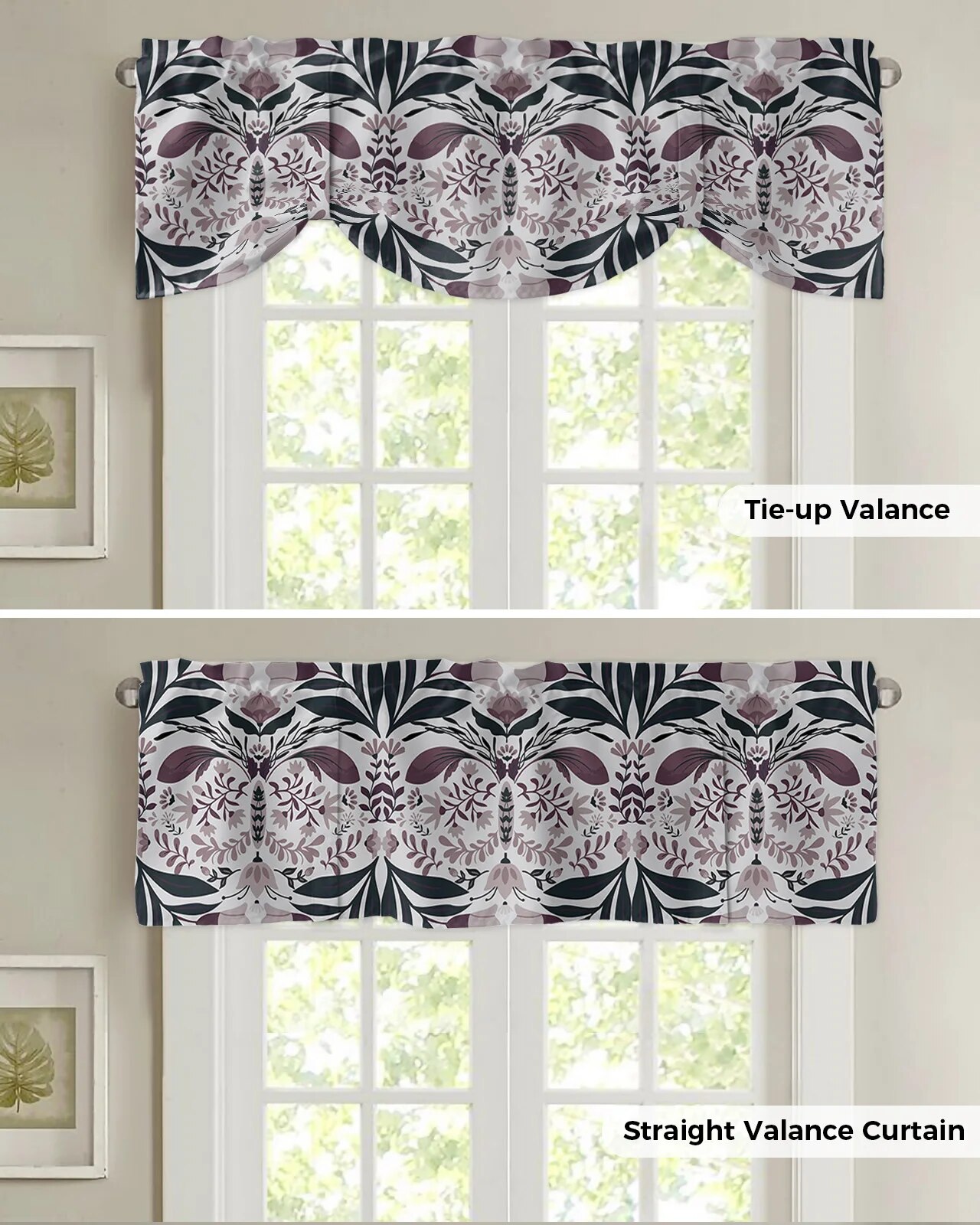 Tie Up Valance for Windows Flower Leaf Line Hand Drawn Window Curtain ...