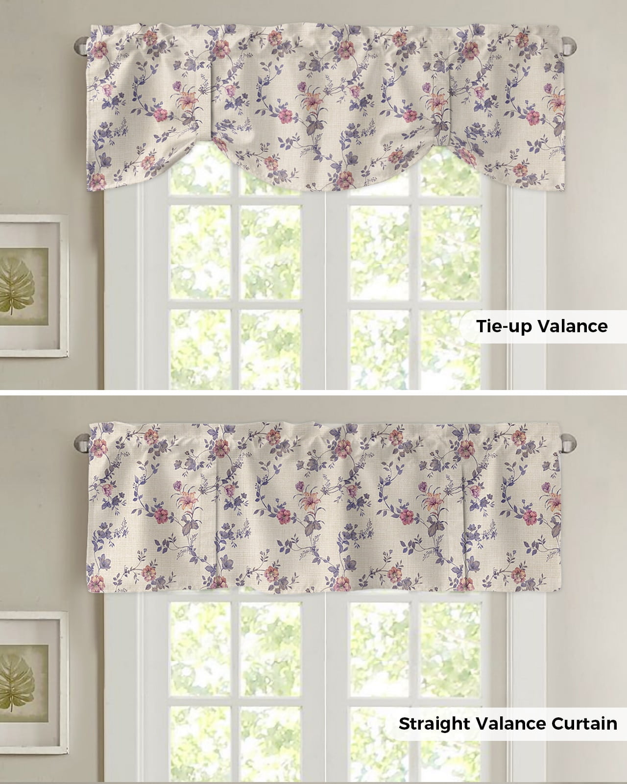 Tie Up Valance for Windows Flower Leaf Line Hand Drawn Window Curtain ...