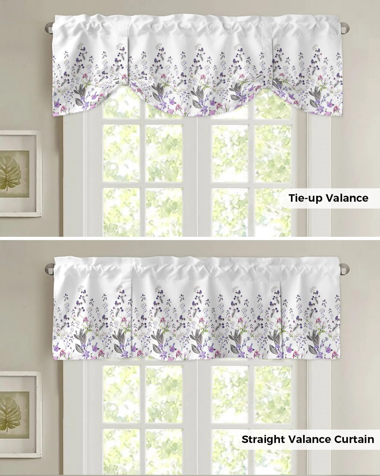 Tie Up Valance for Windows Flower Leaf Line Hand Drawn Window Curtain ...