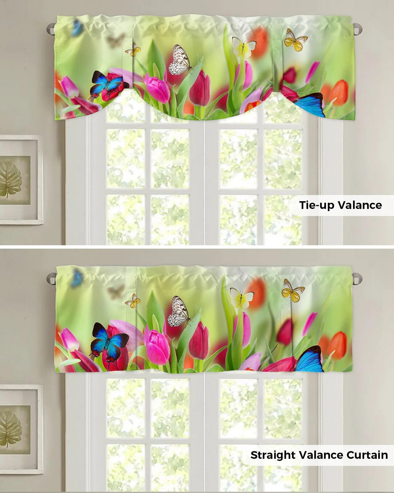 Tie Up Valance for Windows Flower Leaf Line Hand Drawn Window Curtain ...