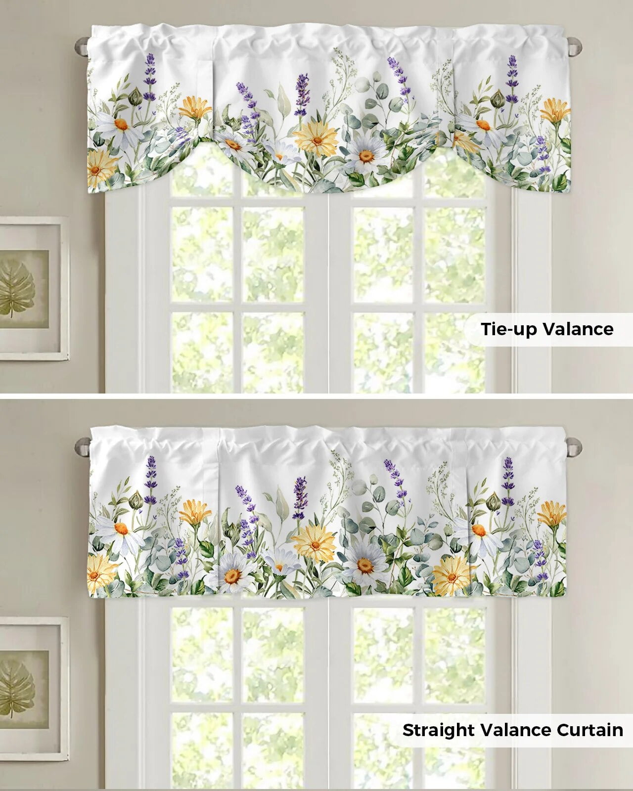 Tie Up Valance for Windows Flower Leaf Line Hand Drawn Window Curtain ...