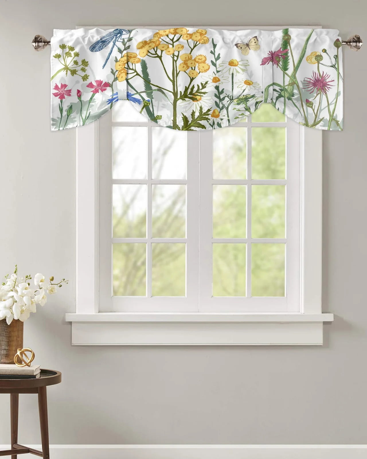 Tie Up Valance for Windows Flowers Butterfly Dragonfly Window Curtain ...