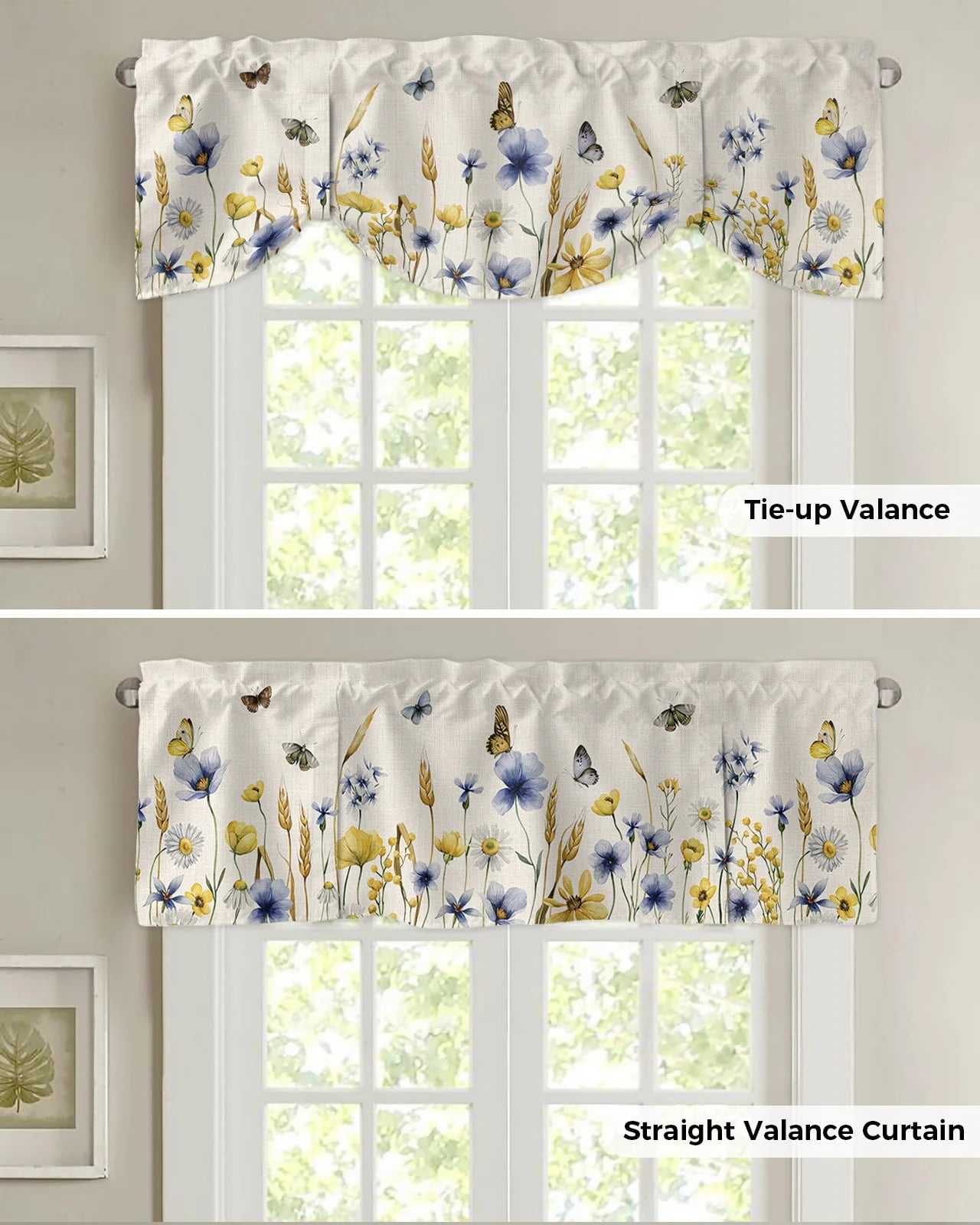 Tie Up Valance for Windows Flowers Foliage Dragonflies Vintage Kitchen Curtains Balcony ...