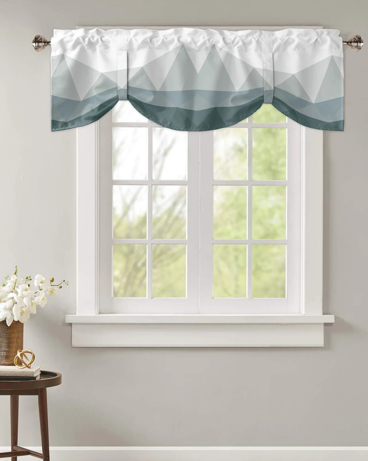 Tie Up Valance for Windows Geometric Mosaic Triangle Small Curtain Rod ...