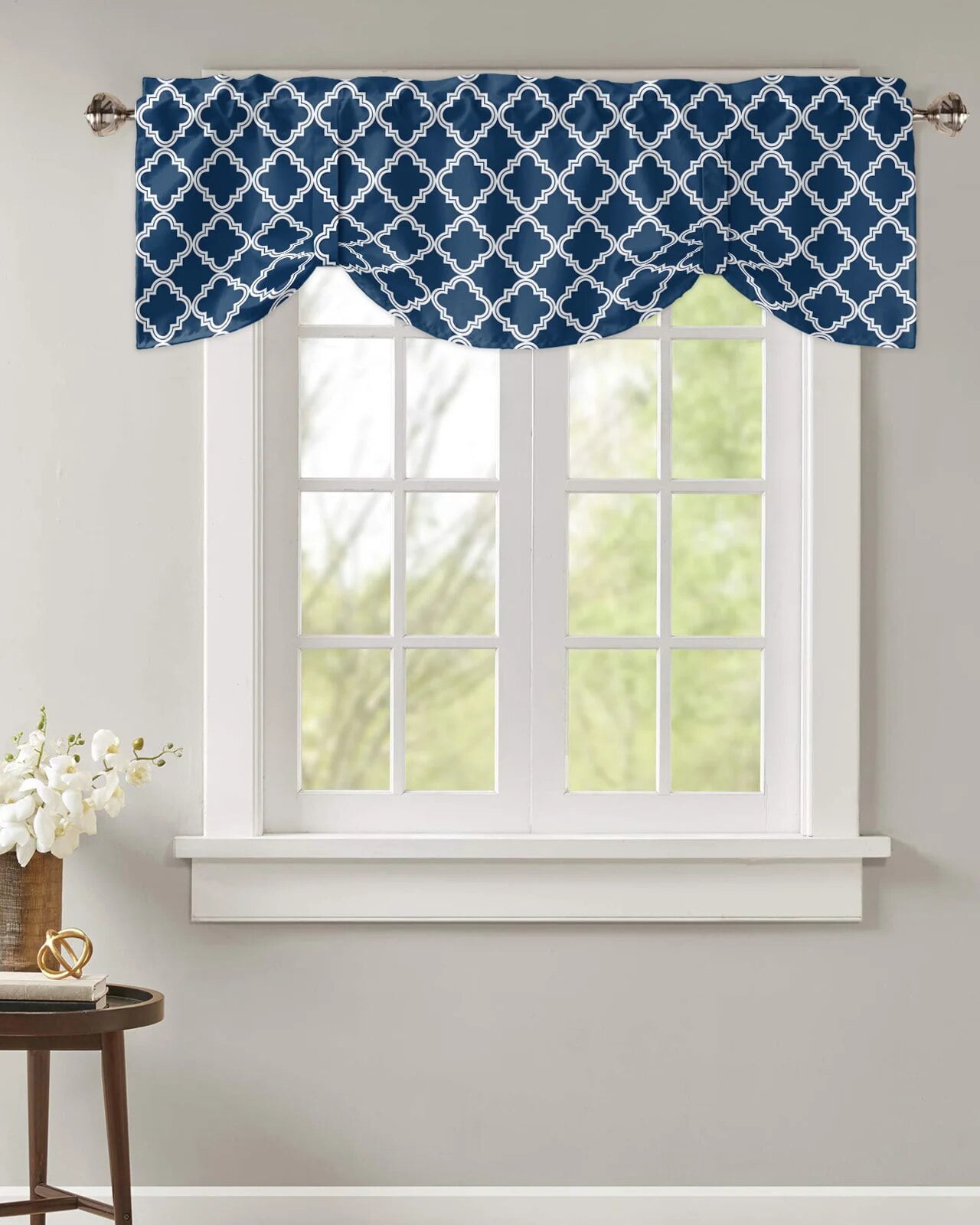 Tie Up Valance for Windows Geometric Navy Blue Morocco Small Curtain ...