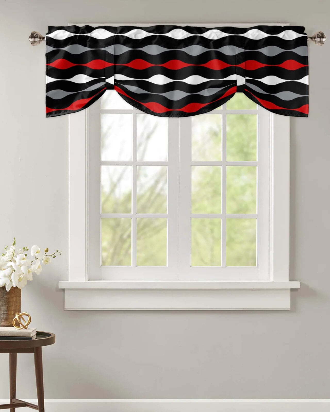 Tie Up Valance for Windows Geometric Stripes Red Black White Window ...
