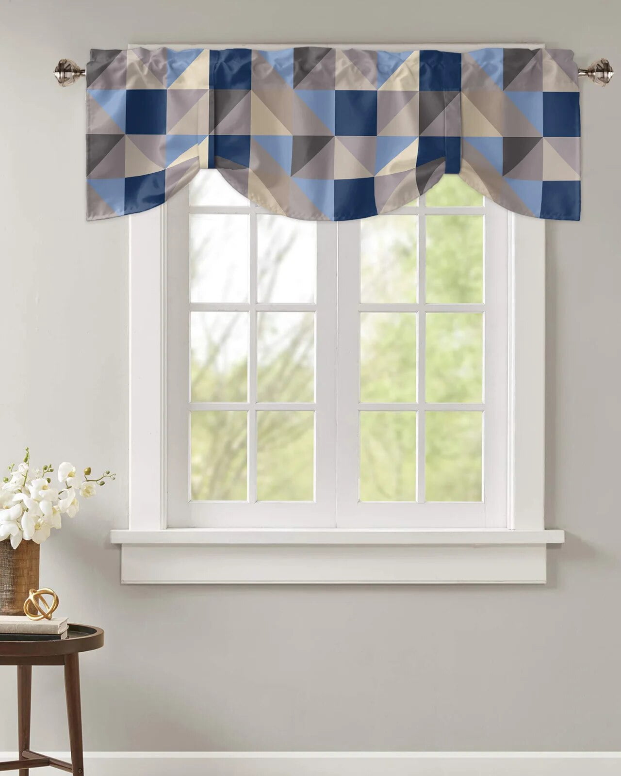 Tie Up Valance for Windows Geometric Triangle Small Curtain Rod Pocket Short Curtains Home Decor ...