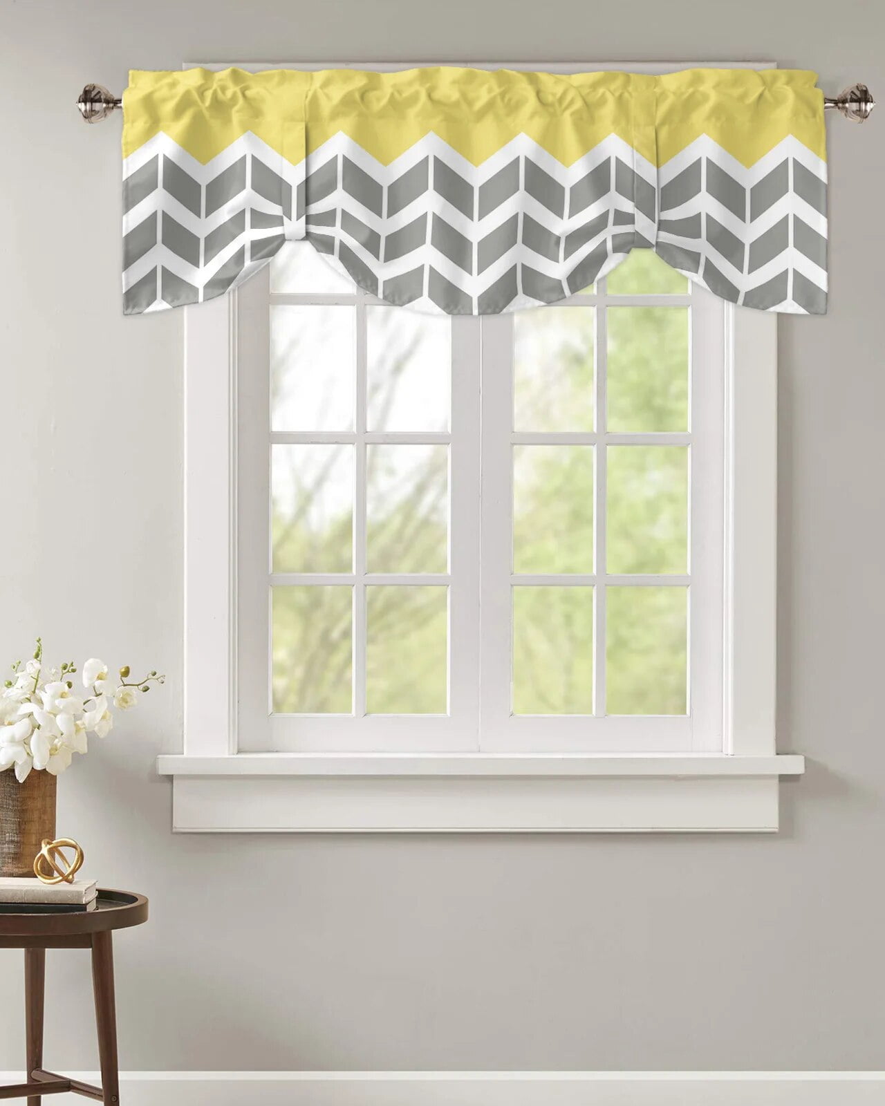 Tie Up Valance for Windows Geometric Yellow Print Window Curtain ...