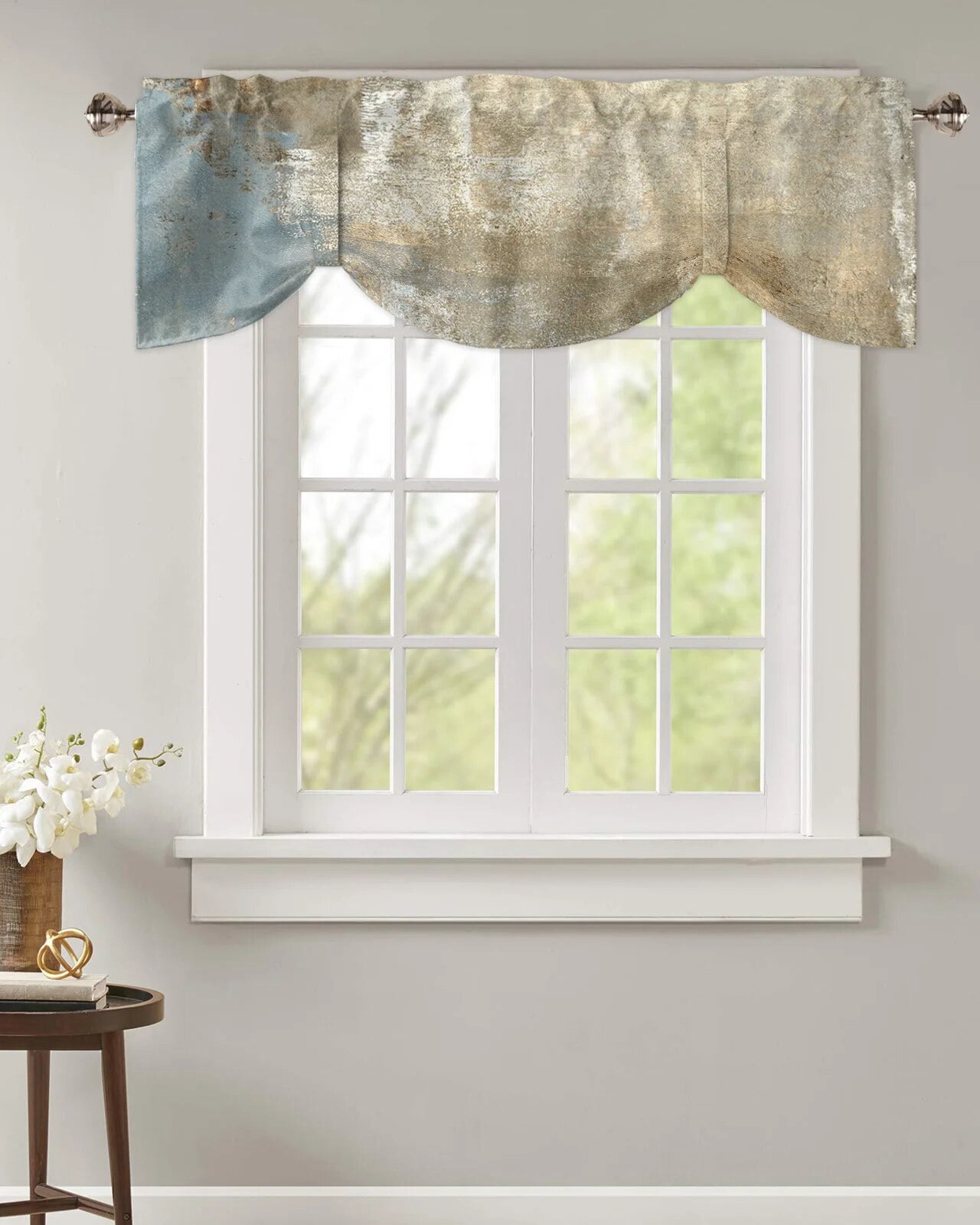 Tie Up Valance for Windows Grey Abstract Art Painting Small Curtain Rod ...