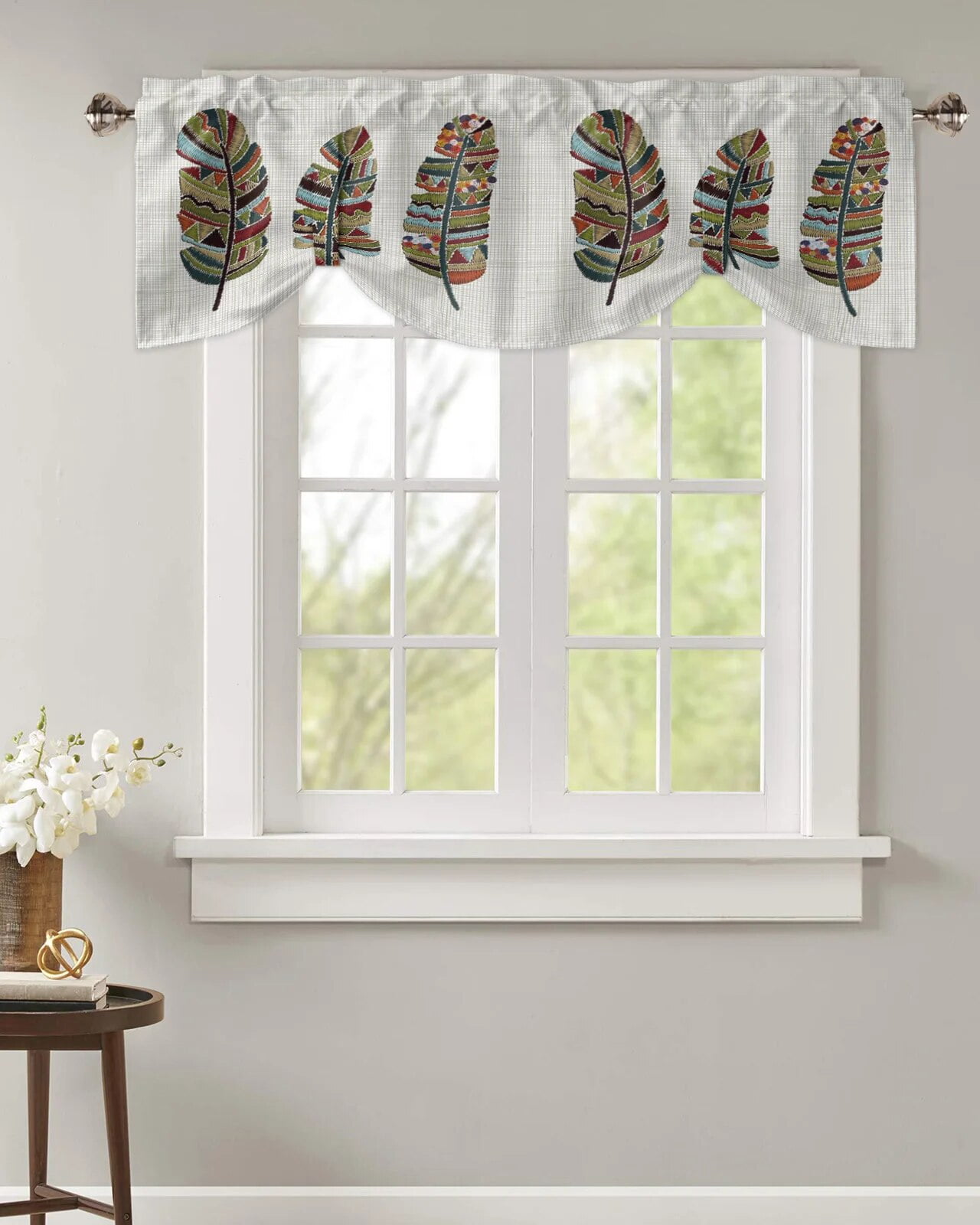 Tie Up Valance for Windows Hand Drawn Doodle Feather Colorful Window ...