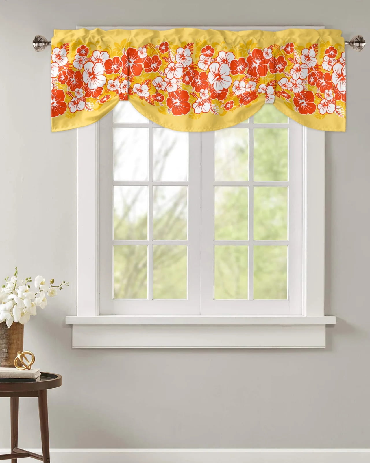 Tie Up Valance for Windows Hawaiian Tropical Flower Yellow Kitchen ...