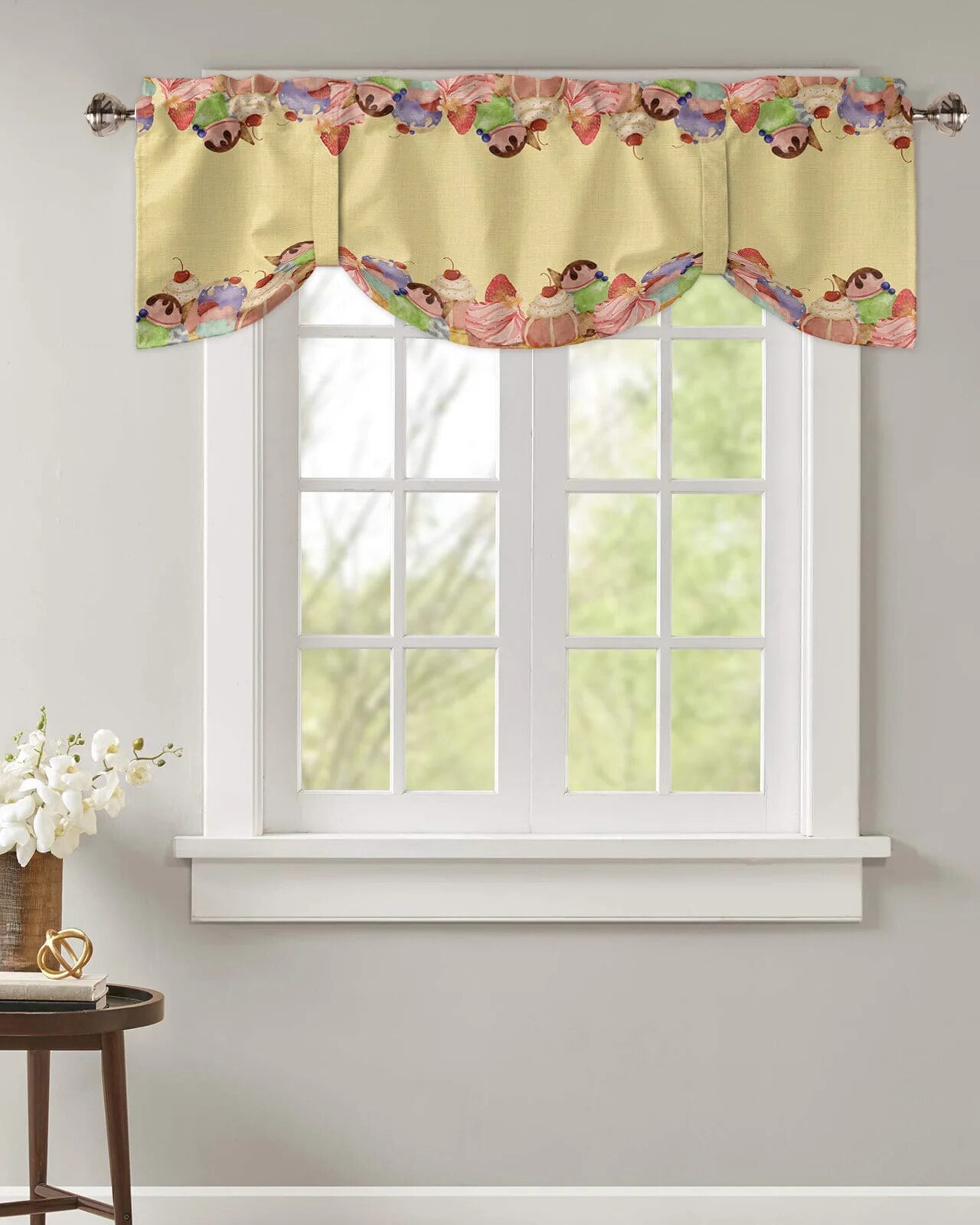 Tie Up Valance for Windows Ice Cream Cake Small Curtain Rod Pocket ...