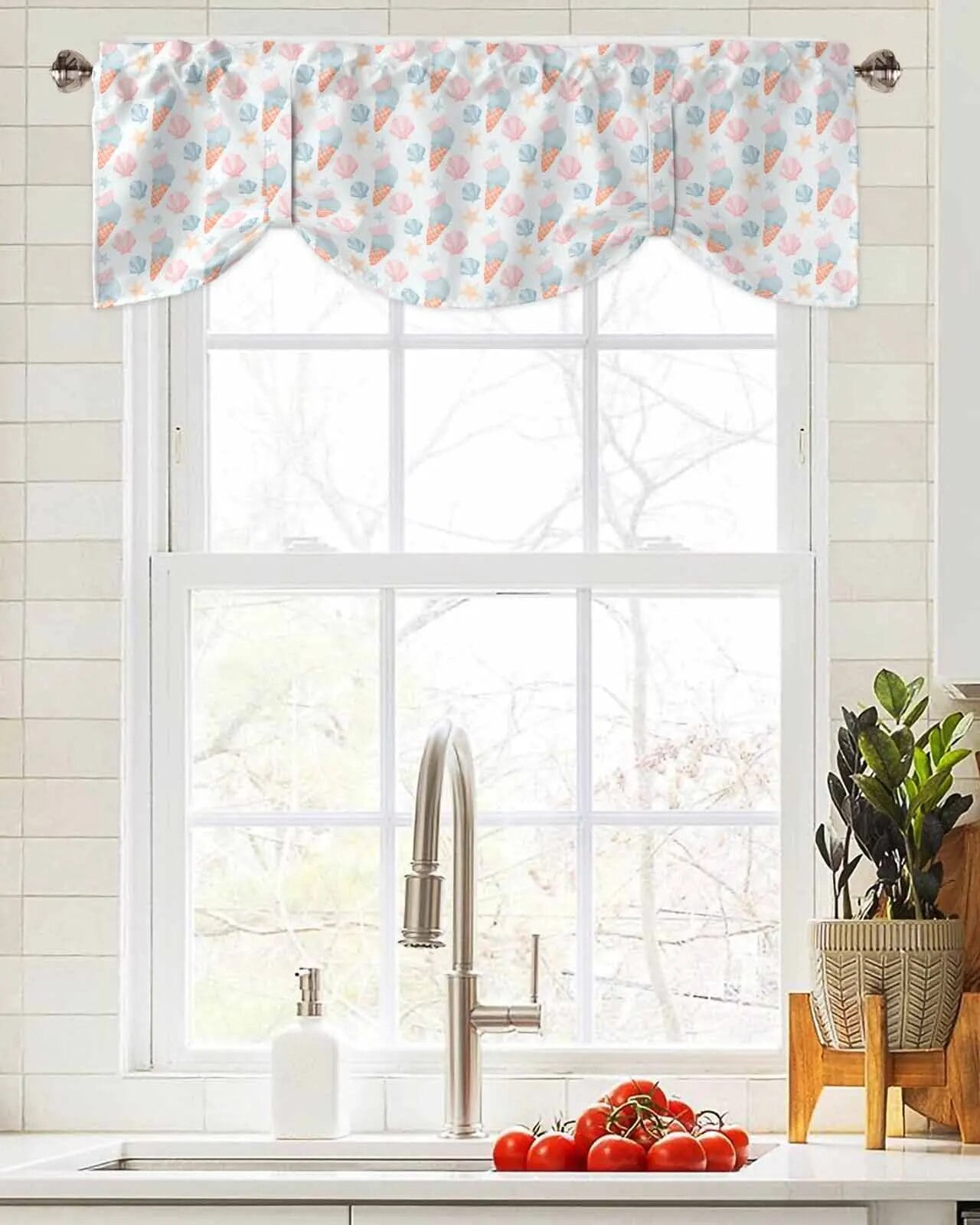 Tie Up Valance for Windows Ice Cream Summer Dessert StarShort Window ...