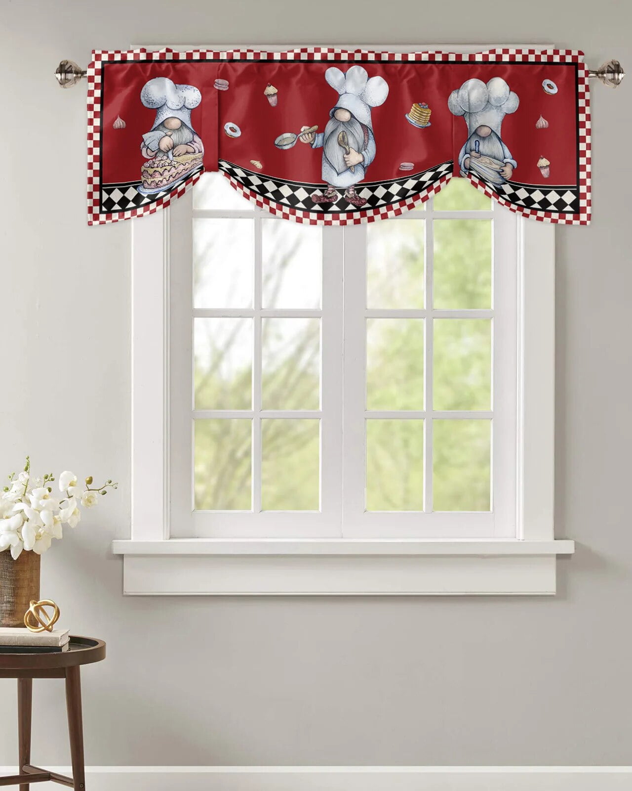 Tie Up Valance for Windows Kitchen Utensils Plaid Short Window Curtain ...