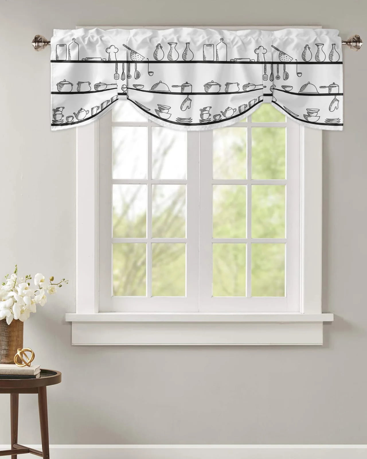 Tie Up Valance for Windows Kitchen Utensils Shelf Short Window Curtain ...