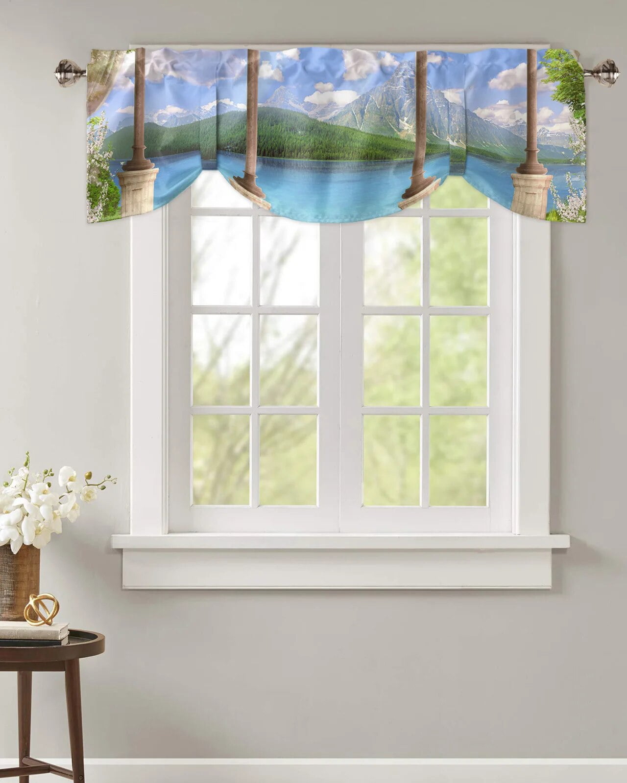 Tie Up Valance for Windows Lake Grassland Forest Short Window Curtain ...