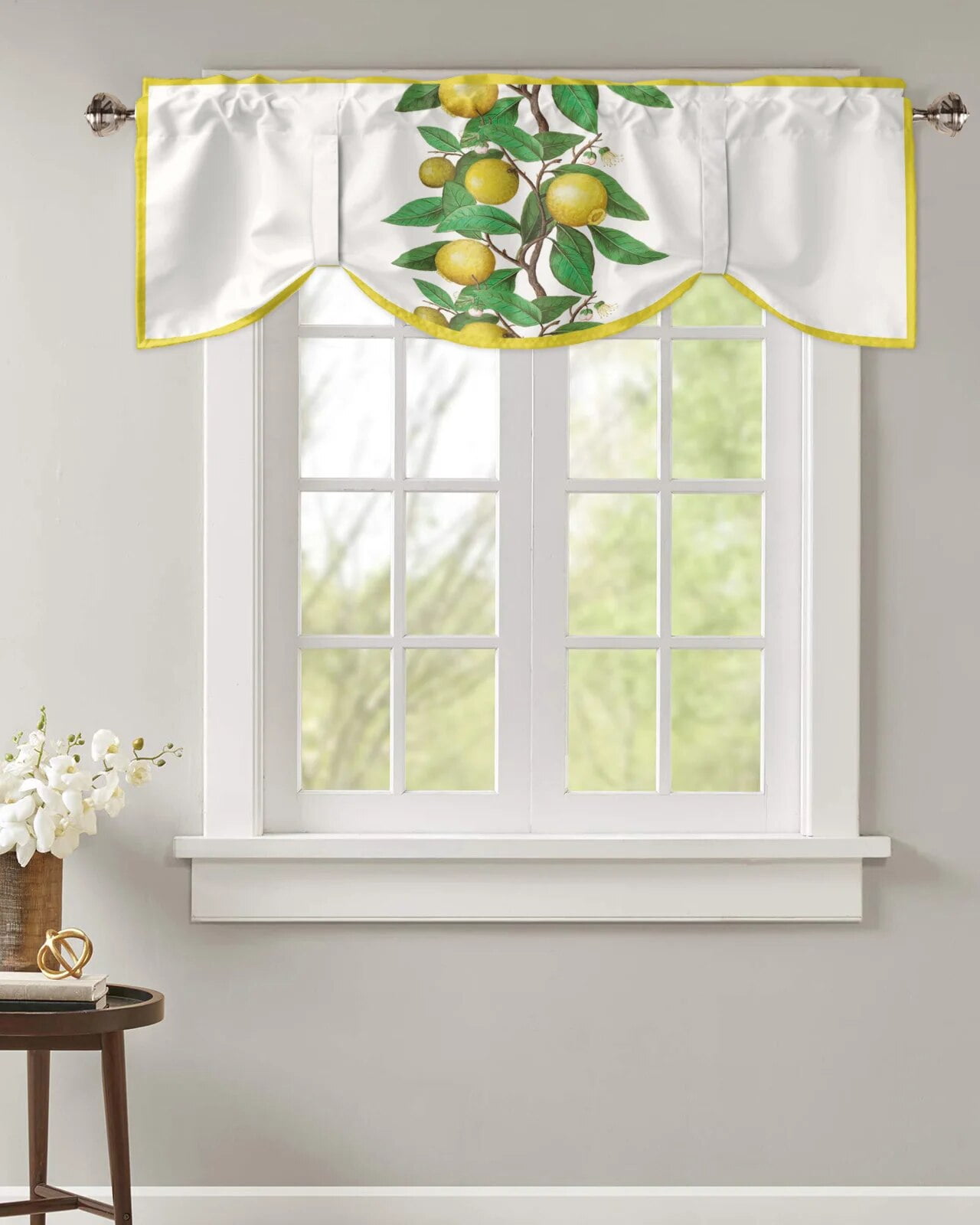 Tie Up Valance for Windows Lemon Fruit Leaves Window Valance Curtain ...