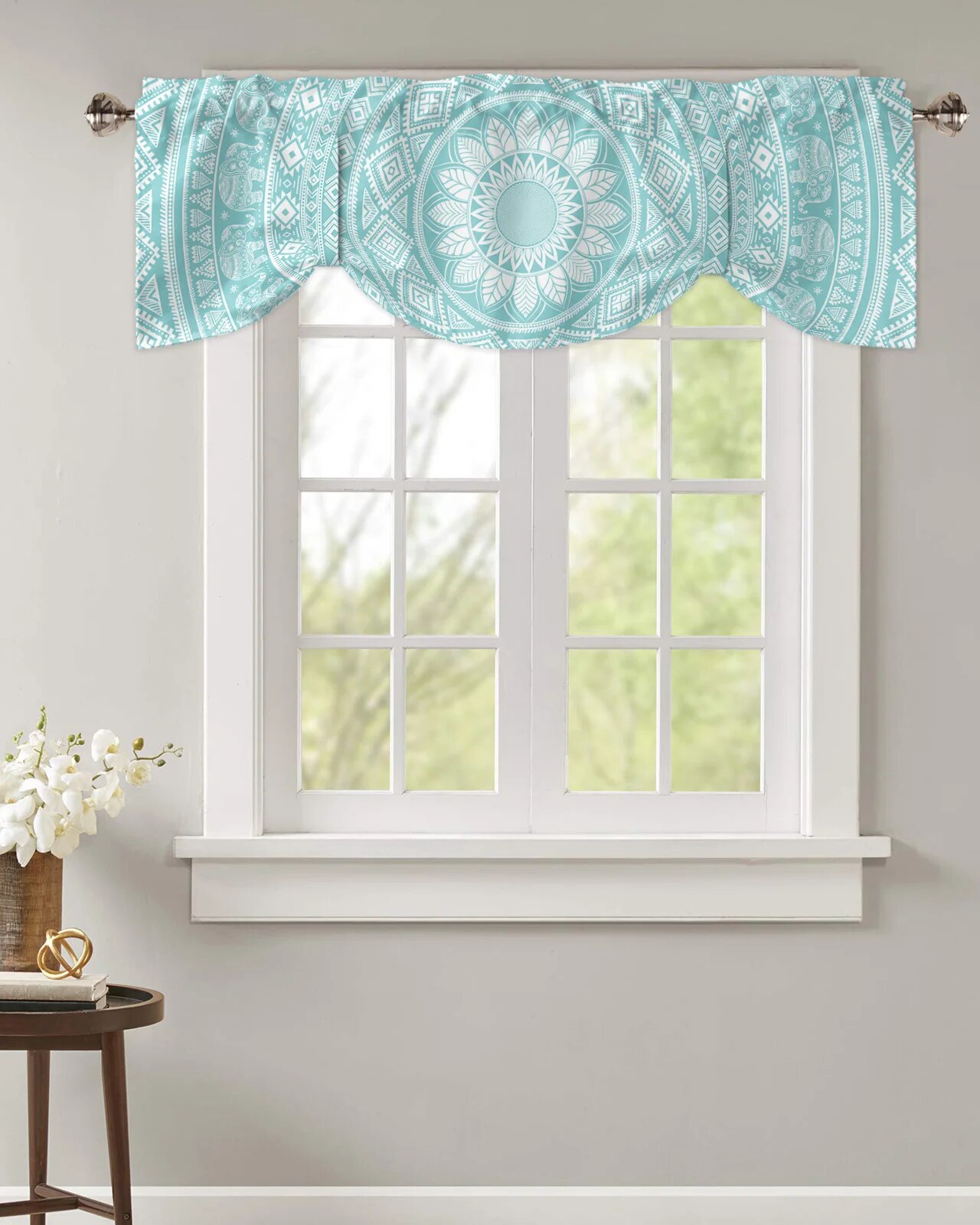 Tie Up Valance for Windows Mandala Flower Pattern Window Valance ...