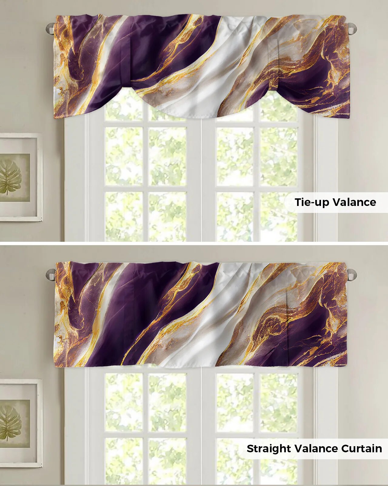 Tie Up Valance for Windows Marble Gold Texture Black Kitchen Valance ...