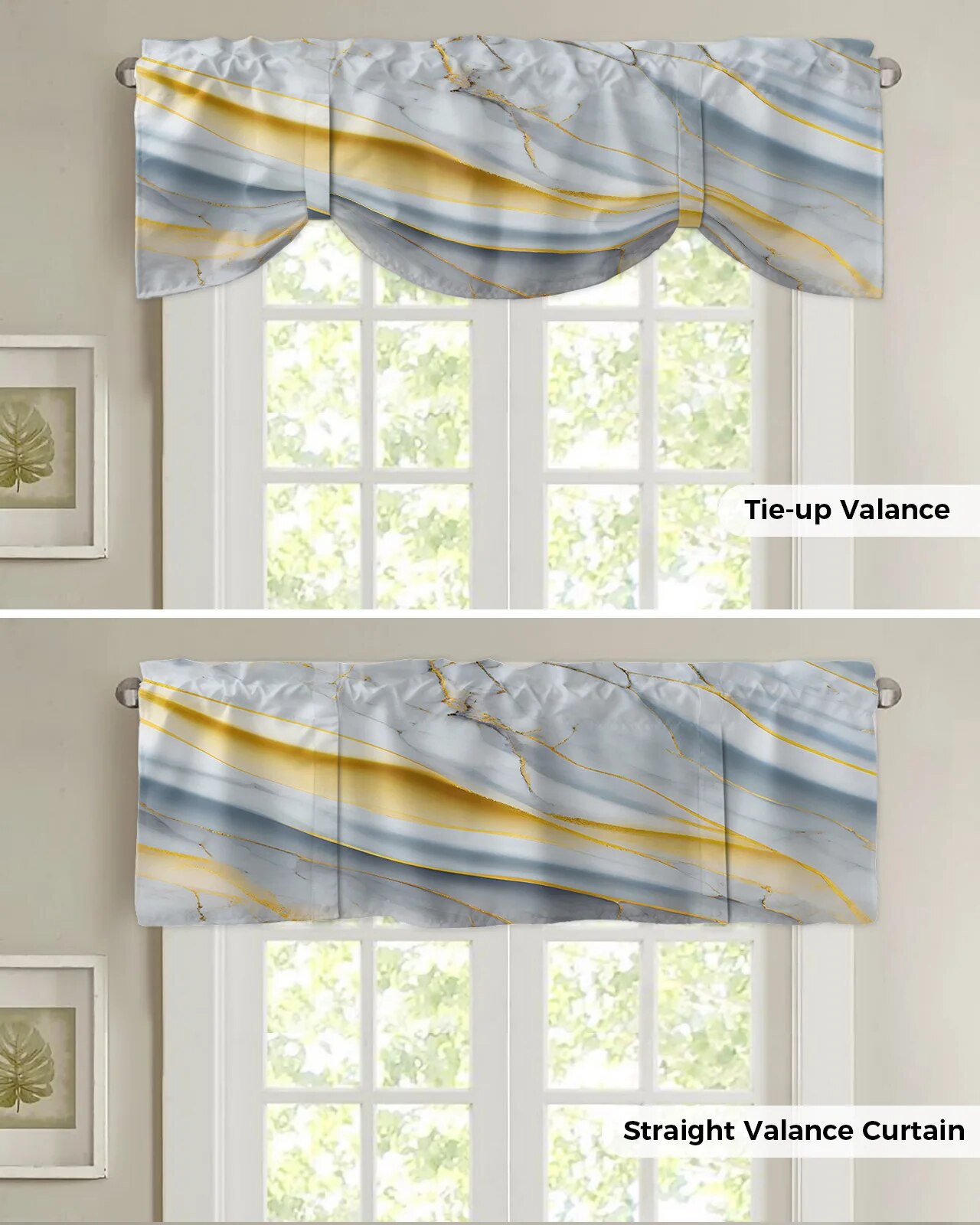 Tie Up Valance for Windows Marble Gold Texture Black Kitchen Valance ...