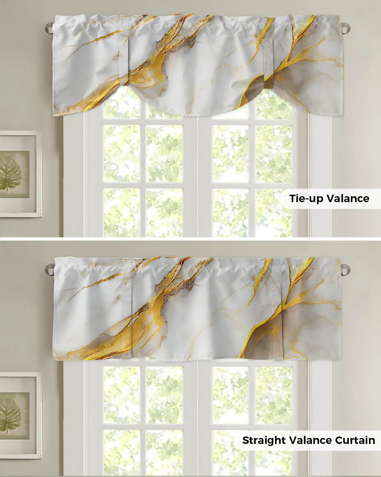 Tie Up Valance for Windows Marble Gold Texture Black Kitchen Valance ...