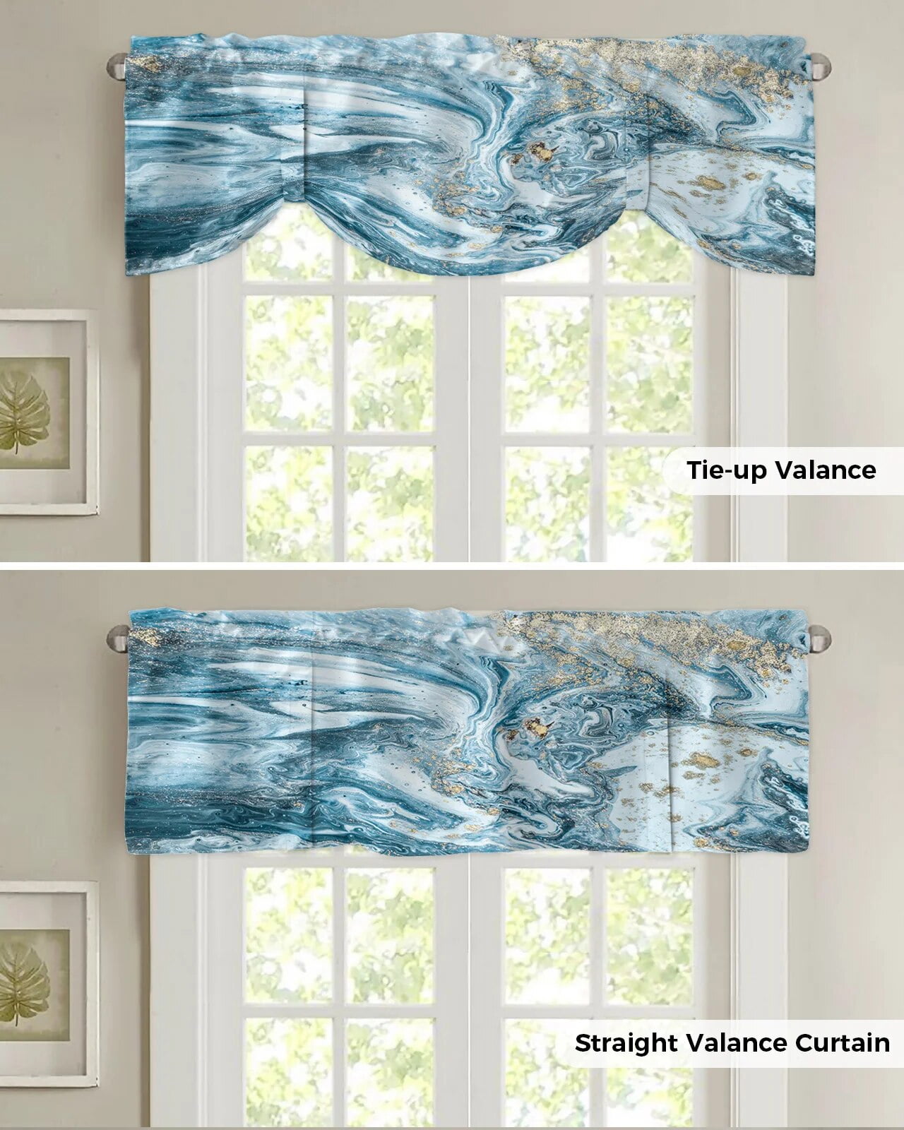 Tie Up Valance for Windows Marble Gold Texture Black Kitchen Valance ...