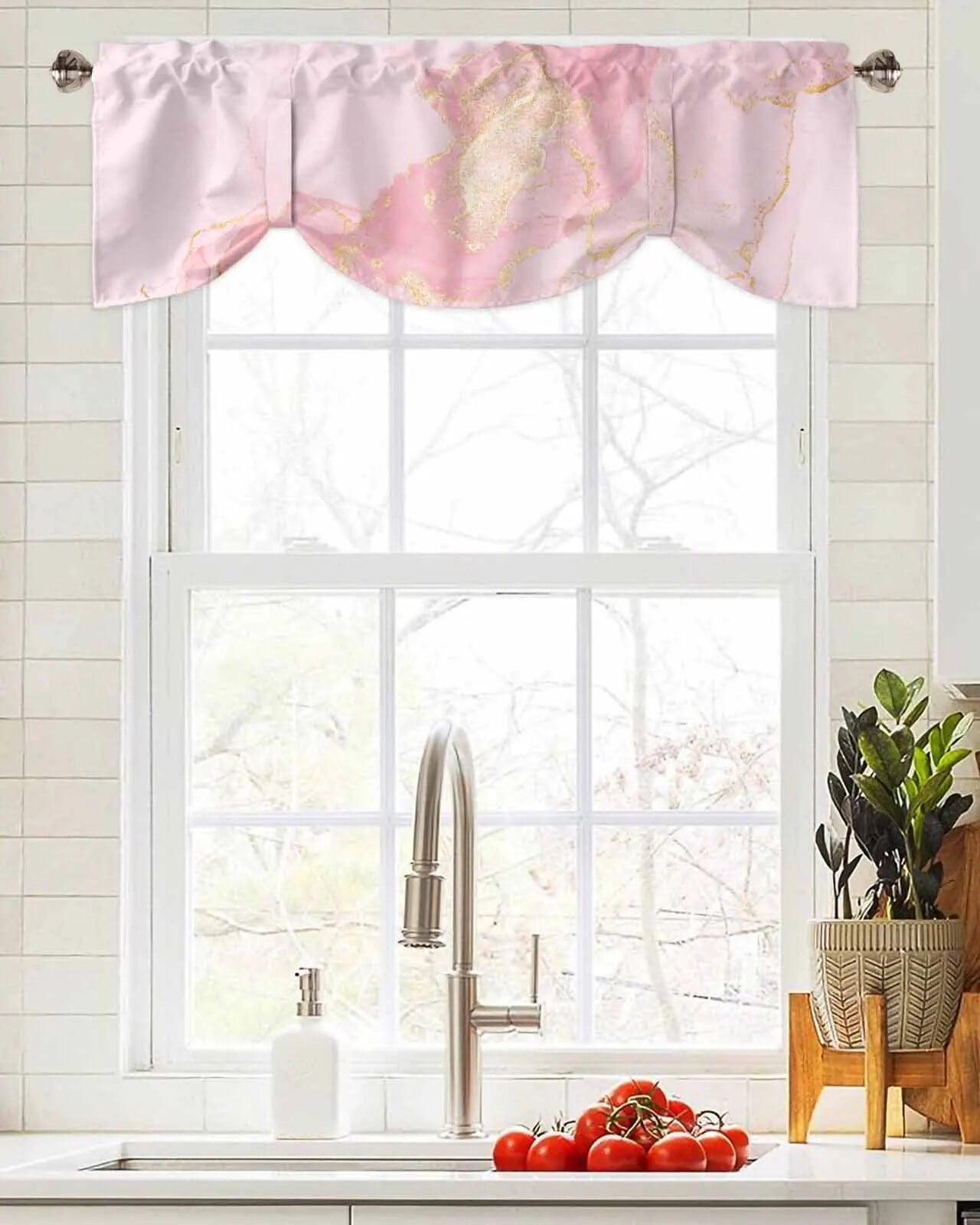 Tie Up Valance for Windows Marble Texture Pink Window Curtain Living ...
