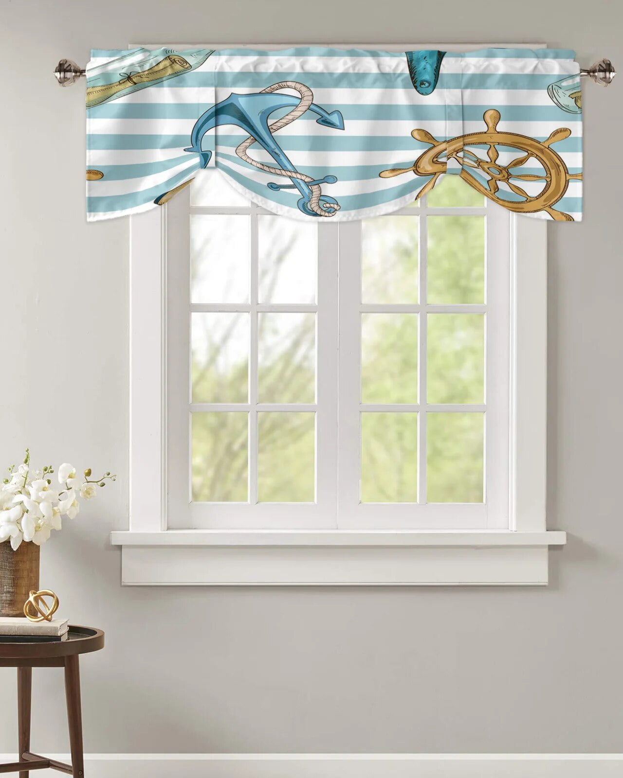 Tie Up Valance for Windows Nautical Anchor StarStripes Rudder Window ...