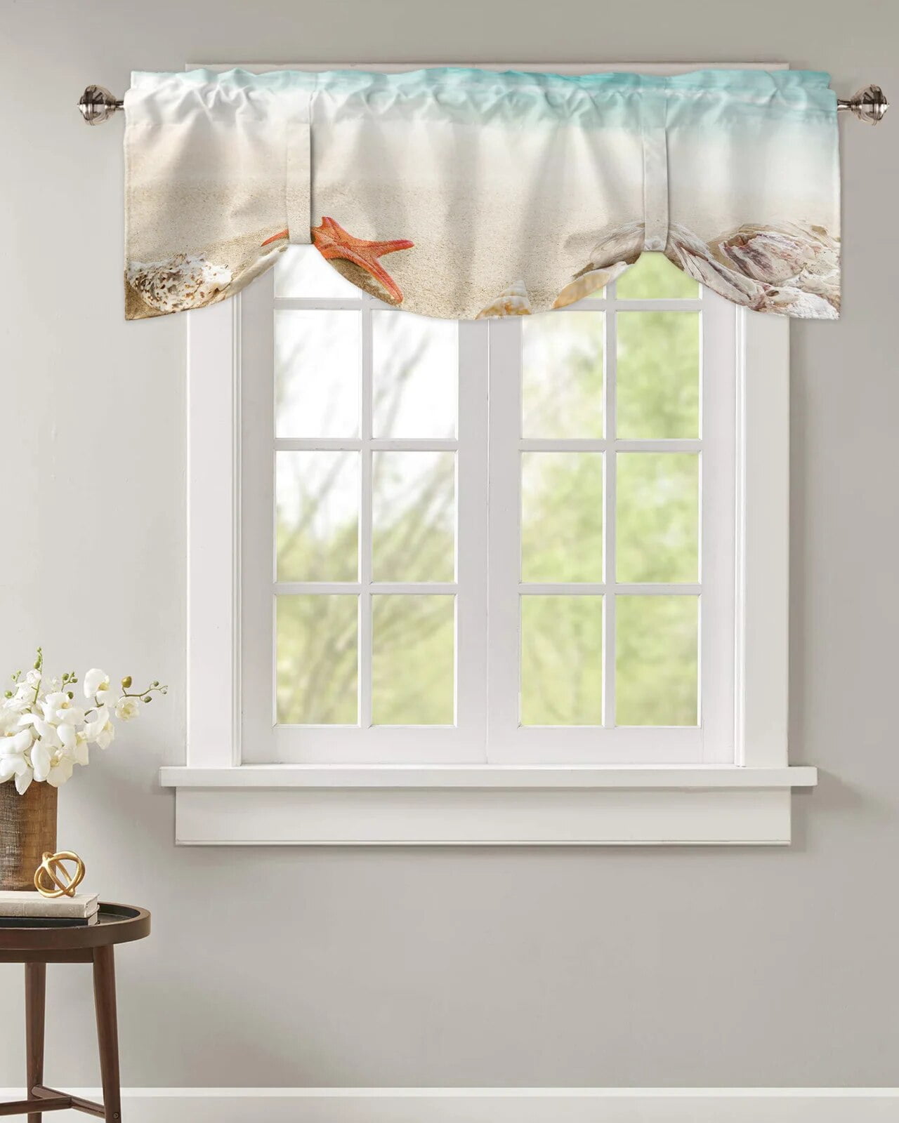 Tie Up Valance for Windows Ocean Beach StarShell Window Curtain Kitchen ...