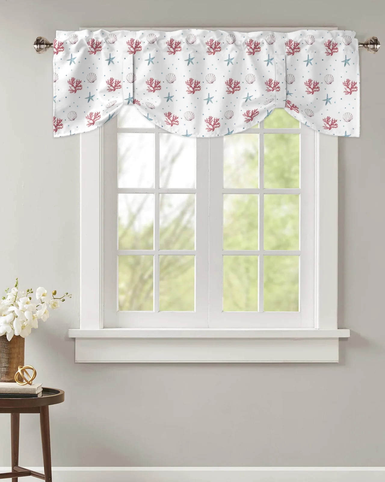 Tie Up Valance for Windows Ocean Coral StarWindow Valance Curtain Kitchen Cafe Short Curtains ...