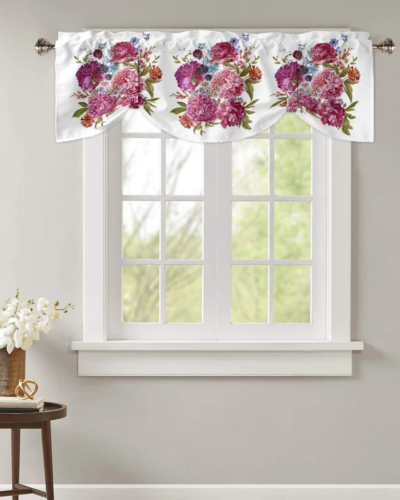 Tie Up Valance for Windows Pink Flower Leaves Window Curtain Bedroom ...