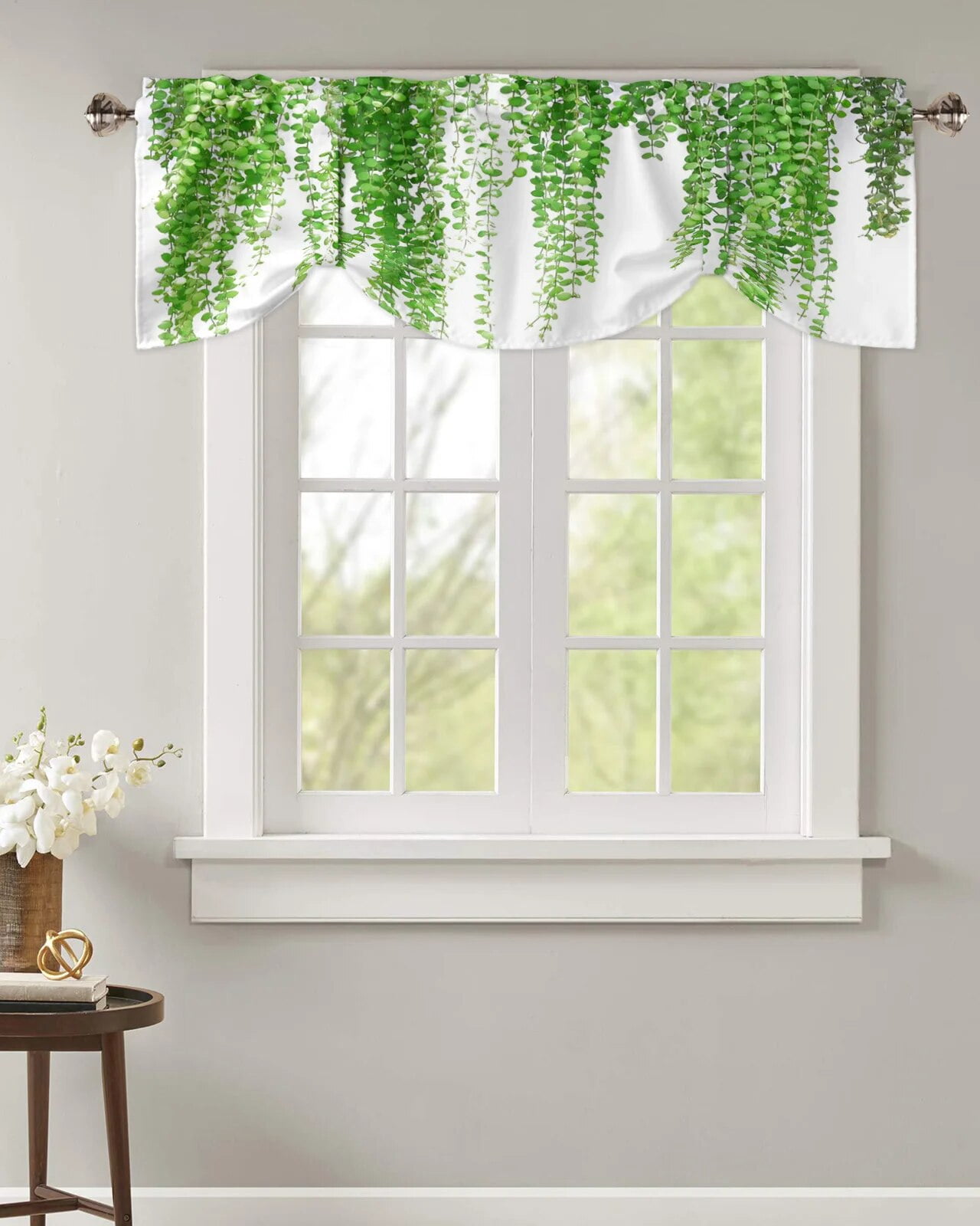 Tie Up Valance for Windows Plant Green Rattan Leaves White Window ...