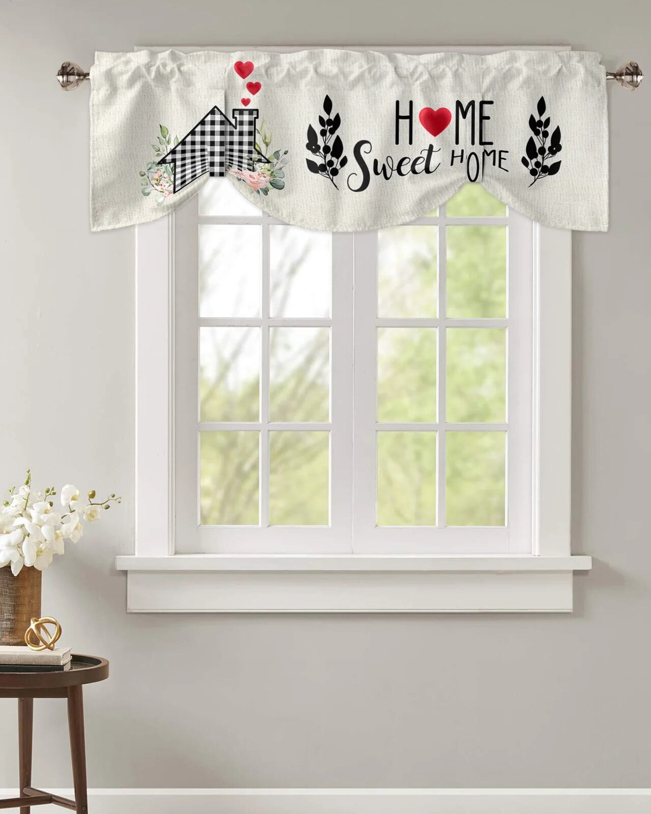 Tie Up Valance for Windows Plant Watercolor Flowers Kitchen Curtains ...