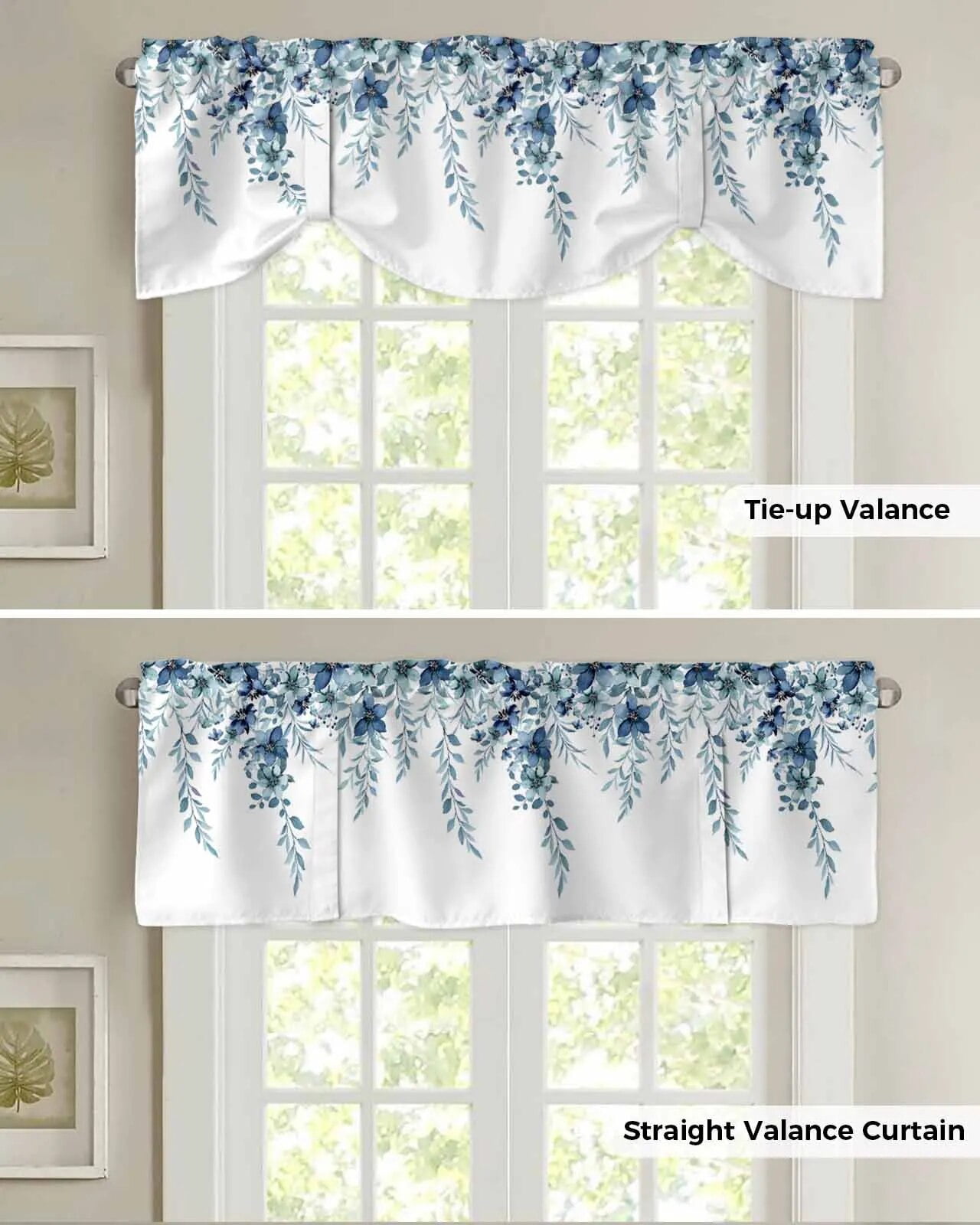 Tie Up Valance for Windows Plants Flowers Watercolor Window Curtain ...