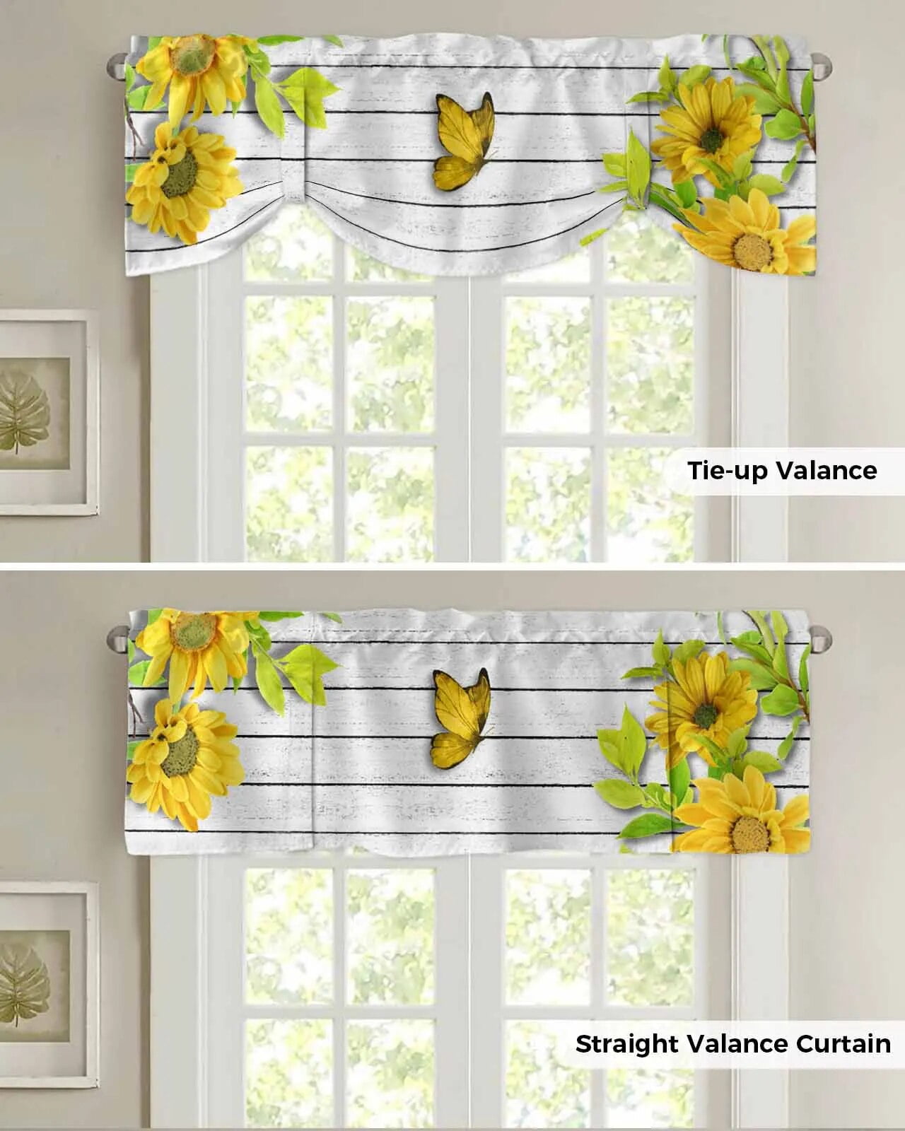 Tie Up Valance for Windows Plants Flowers Watercolor Window Curtain ...