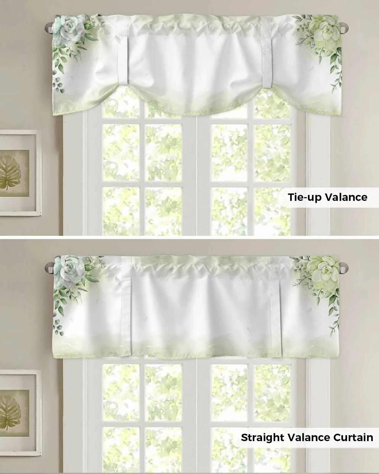 Tie Up Valance for Windows Plants Flowers Watercolor Window Curtain ...