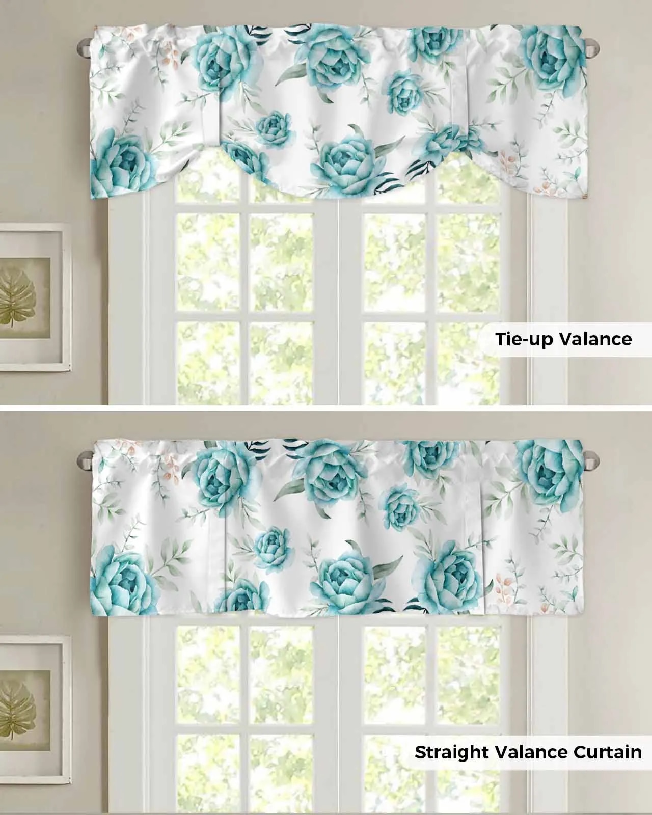 Tie Up Valance for Windows Plants Flowers Watercolor Window Curtain ...