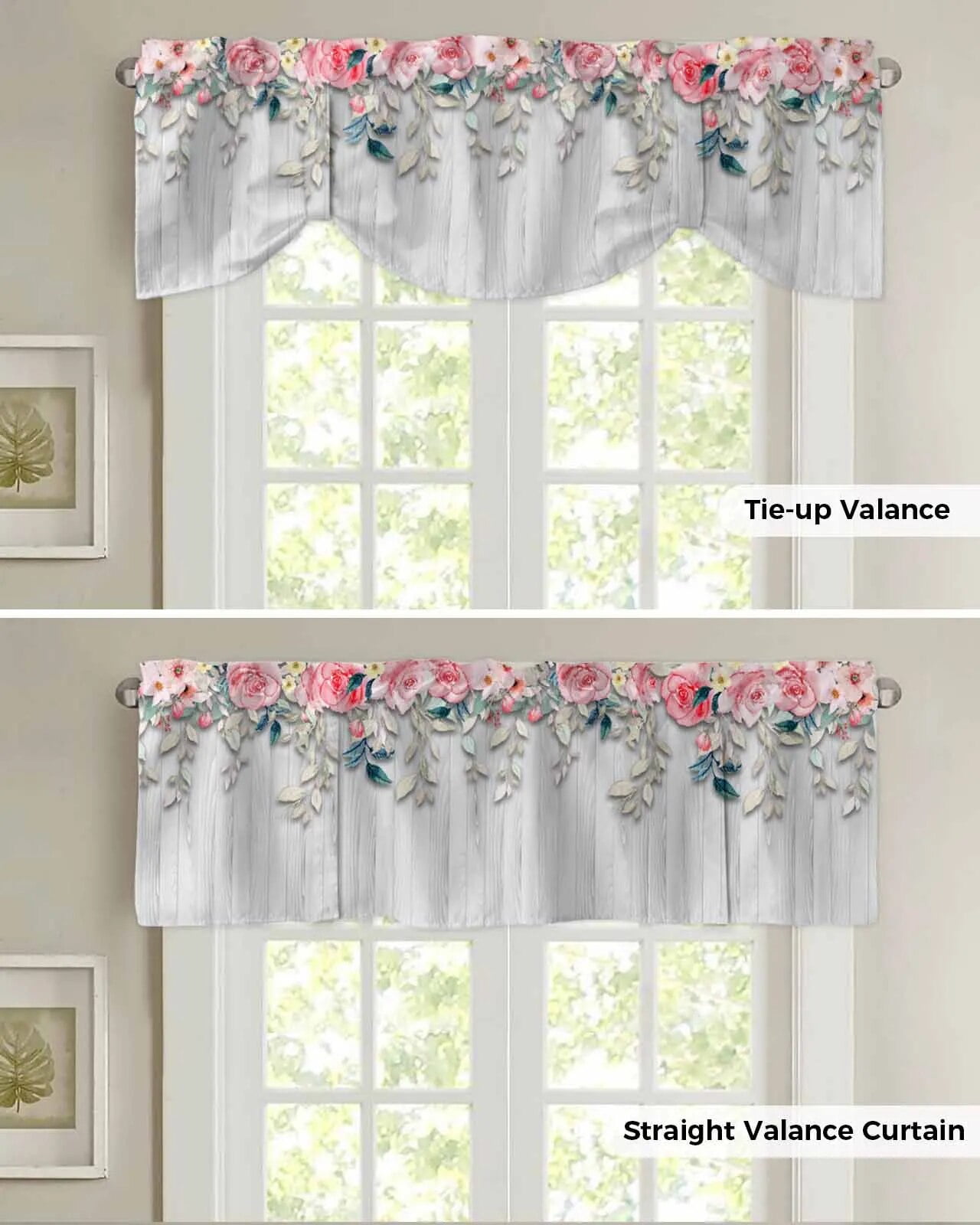 Tie Up Valance for Windows Plants Flowers Watercolor Window Curtain ...