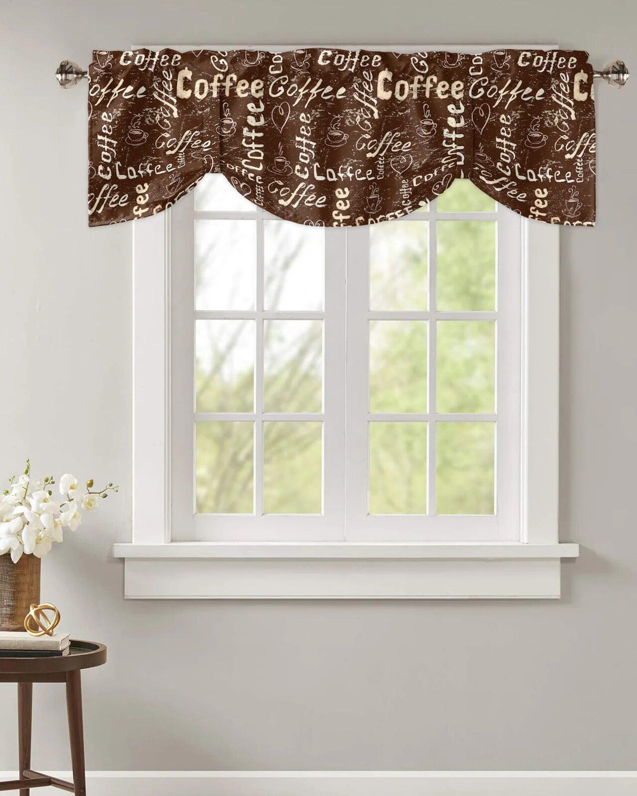 Tie Up Valance for Windows Retro Style Farmhouse Coffee Small Curtain ...