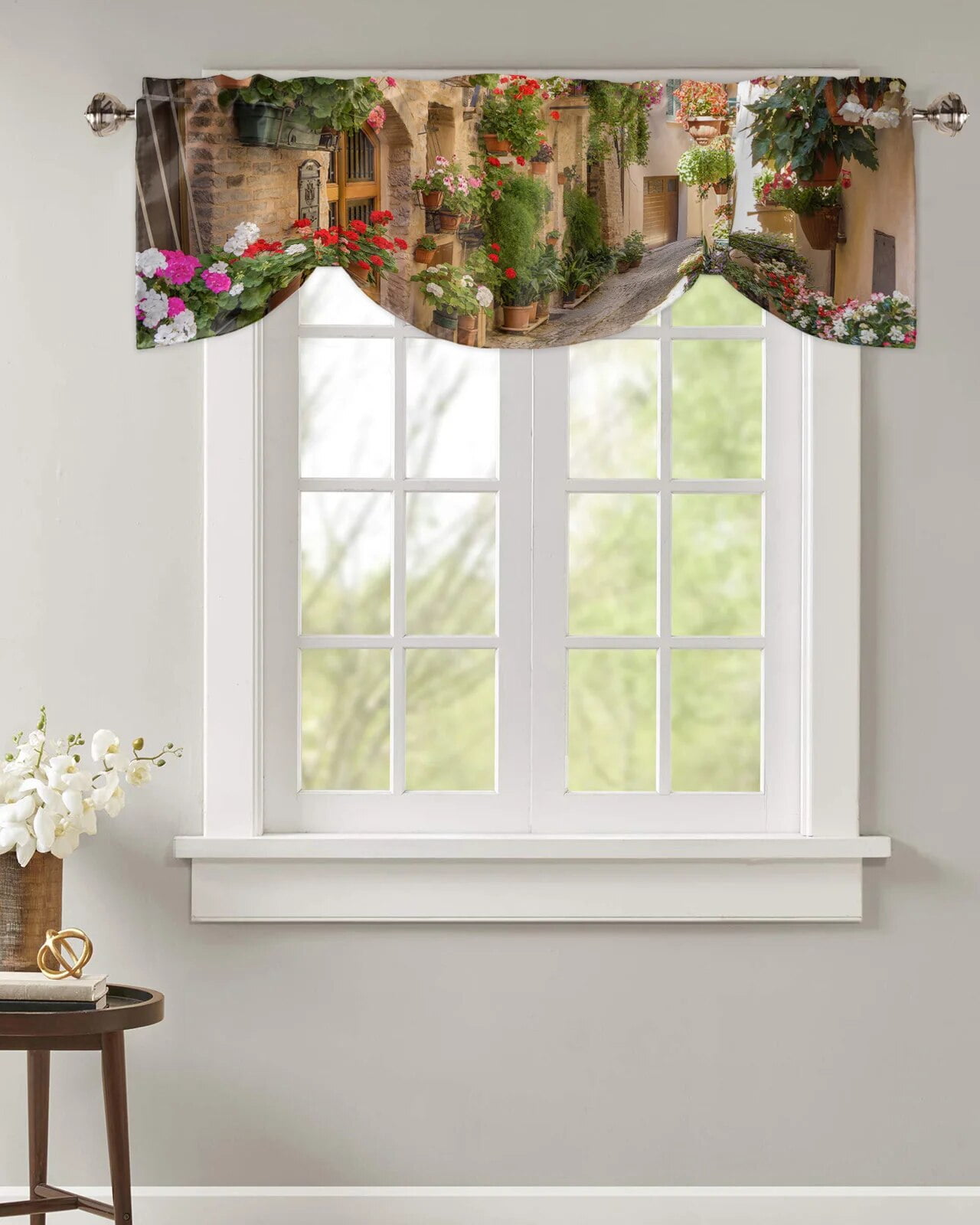 Tie Up Valance for Windows Spello Town Flower Street Small Curtain Rod Pocket Short Curtains ...