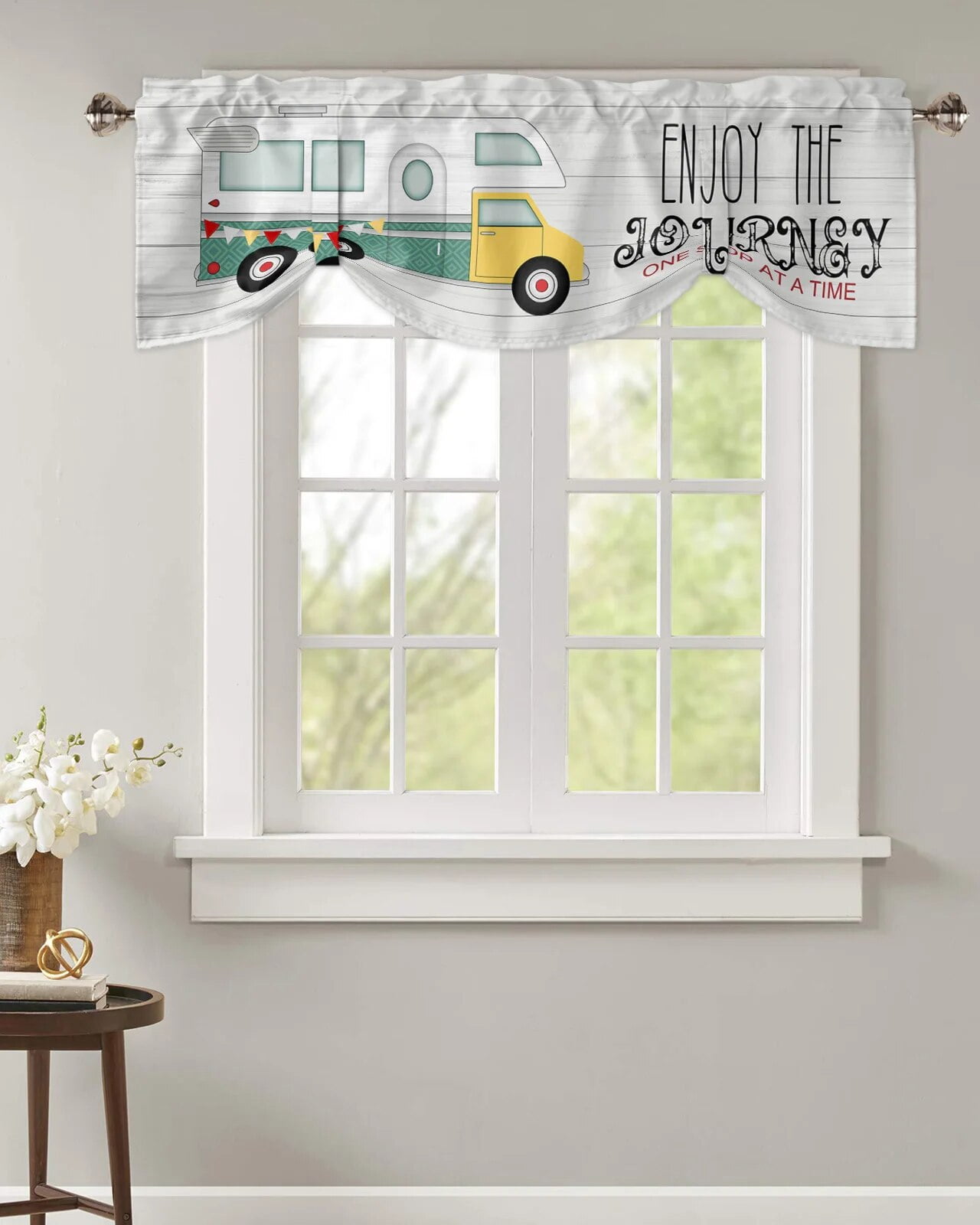 Tie Up Valance for Windows Summer Camper Travel Wood Grain Small ...