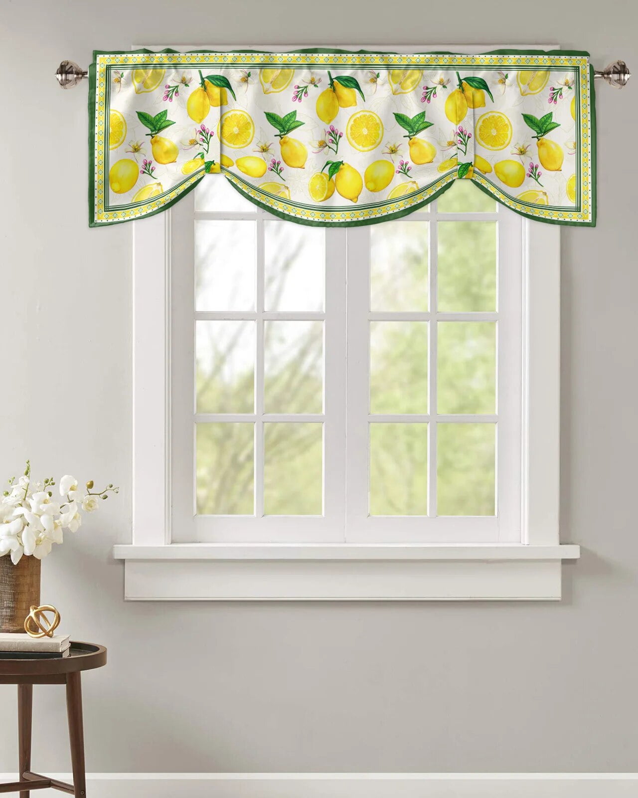 Tie Up Valance for Windows Summer Fruit Lemon Green Small Curtain Rod Pocket Short Curtains Home ...