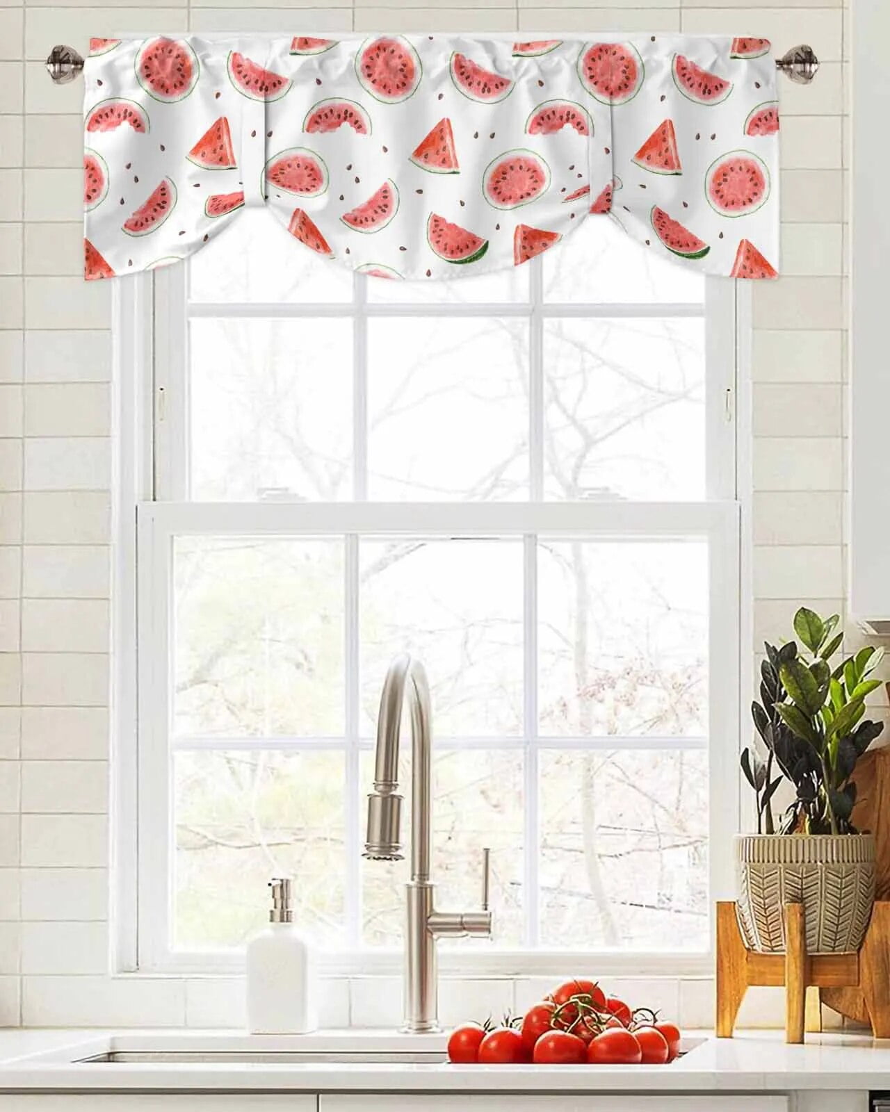 Tie Up Valance for Windows Summer Watermelon Watercolor Texture Short ...