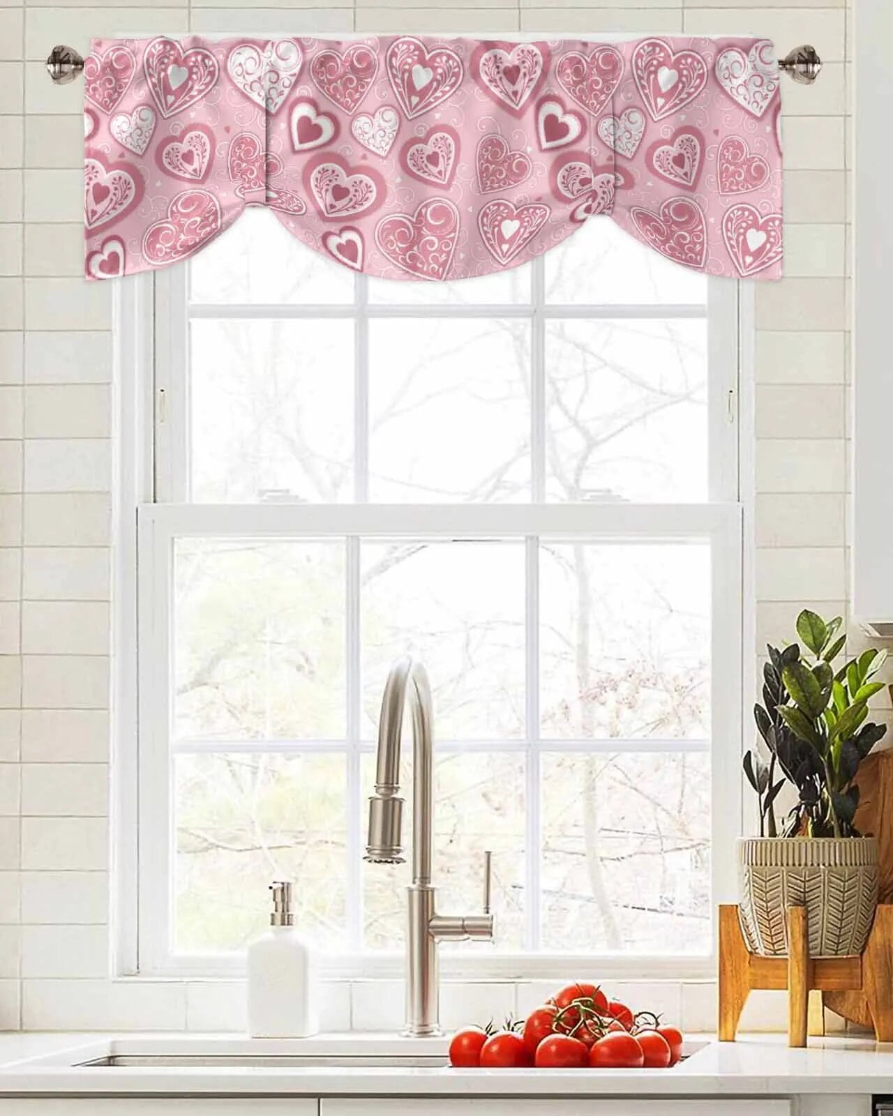 Tie Up Valance for Windows Valentine'S Day Love Pink Window Curtain ...