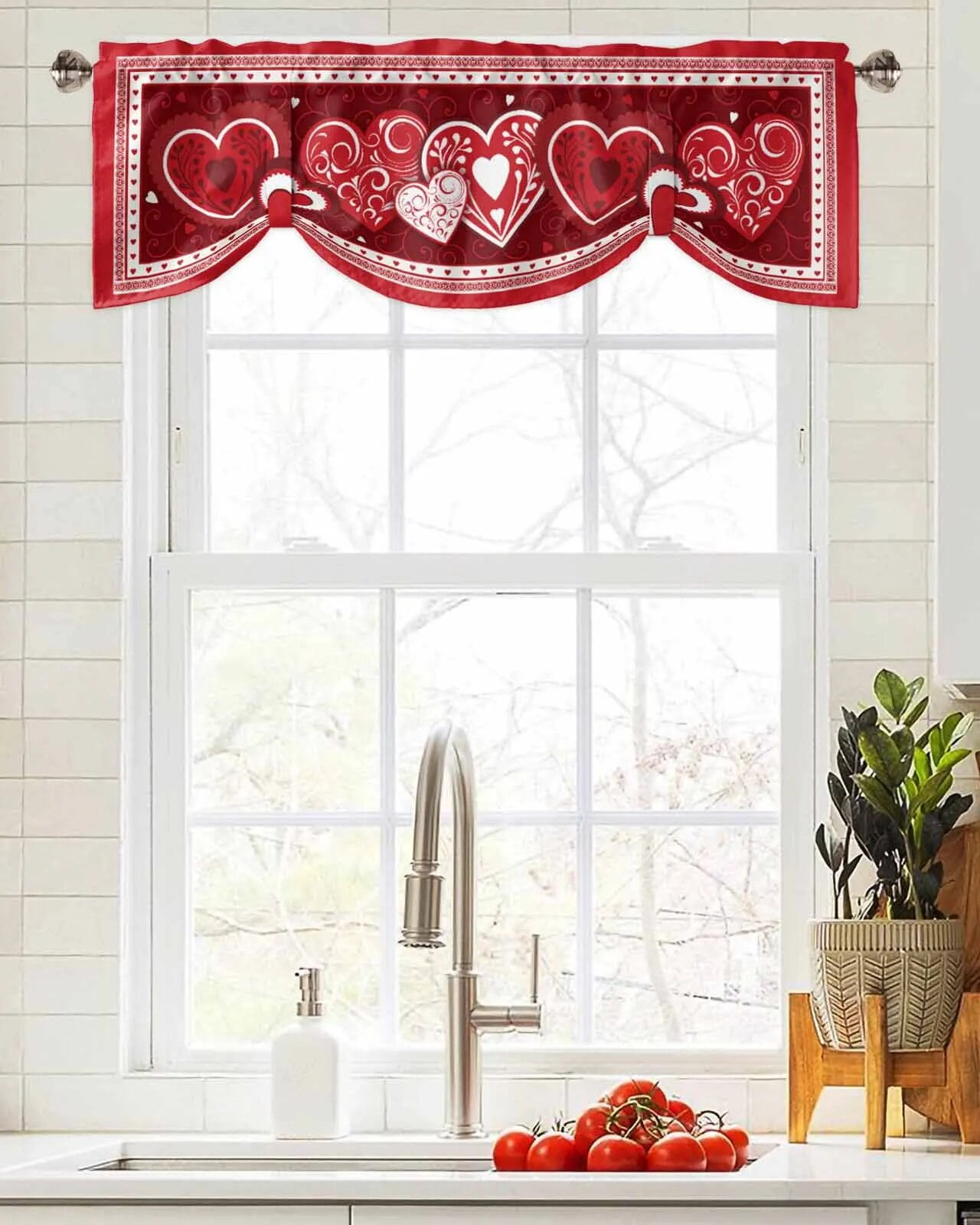 Tie Up Valance for Windows Valentine'S Day Love Romance Window Curtain ...