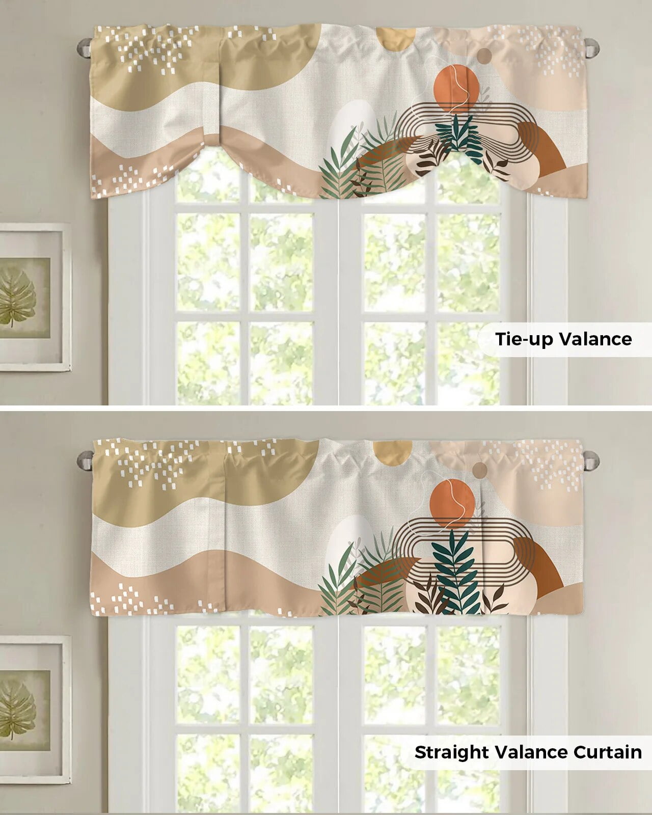 Tie Up Valance for Windows Watercolor Flowers Leaves Green Window ...