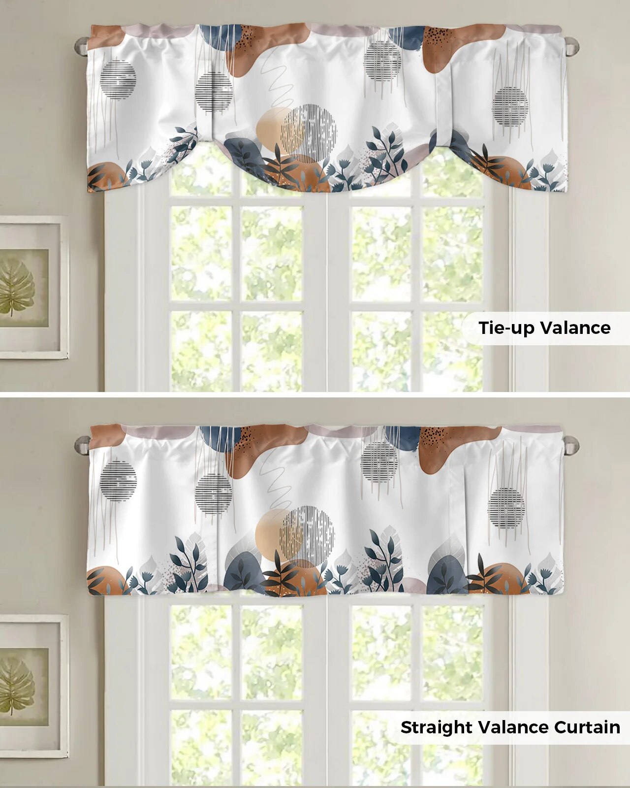 Tie Up Valance for Windows Watercolor Flowers Leaves Green Window ...