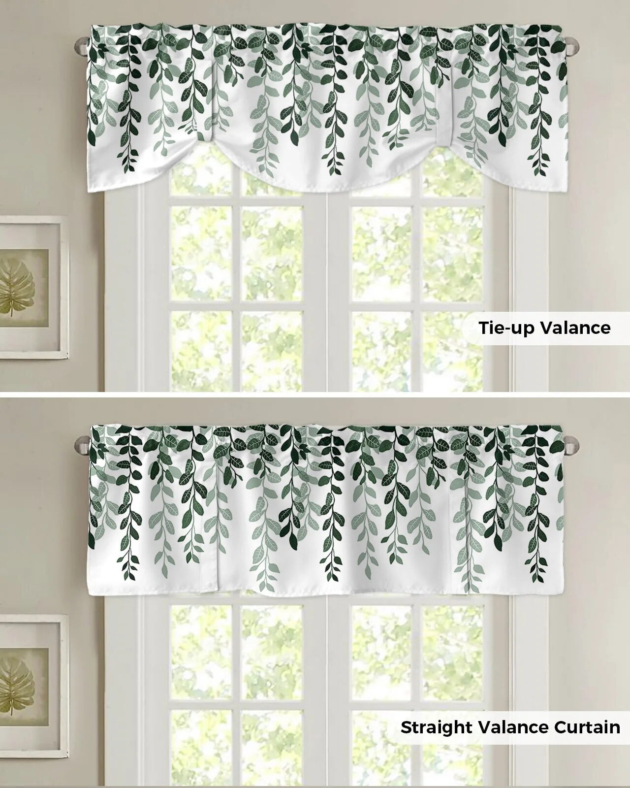 Tie Up Valance for Windows Watercolor Flowers Leaves Green Window ...