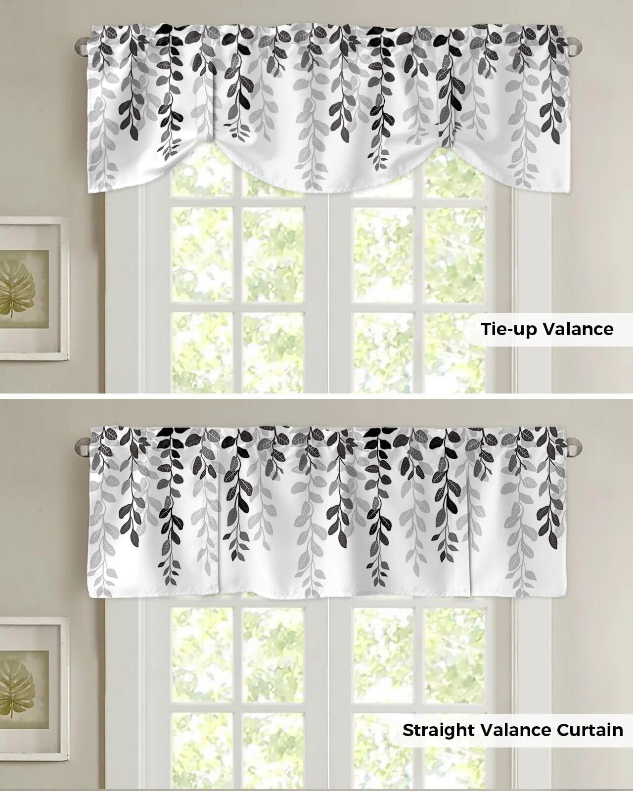 Tie Up Valance for Windows Watercolor Flowers Leaves Green Window ...