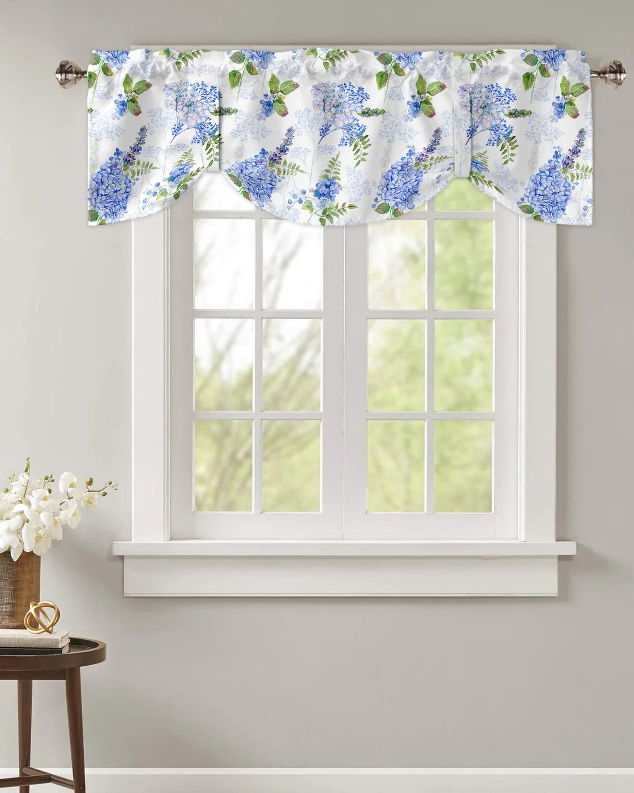 Tie Up Valance for Windows Watercolor Hydrangea Leaves Kitchen Valance Curtain Window Valance ...